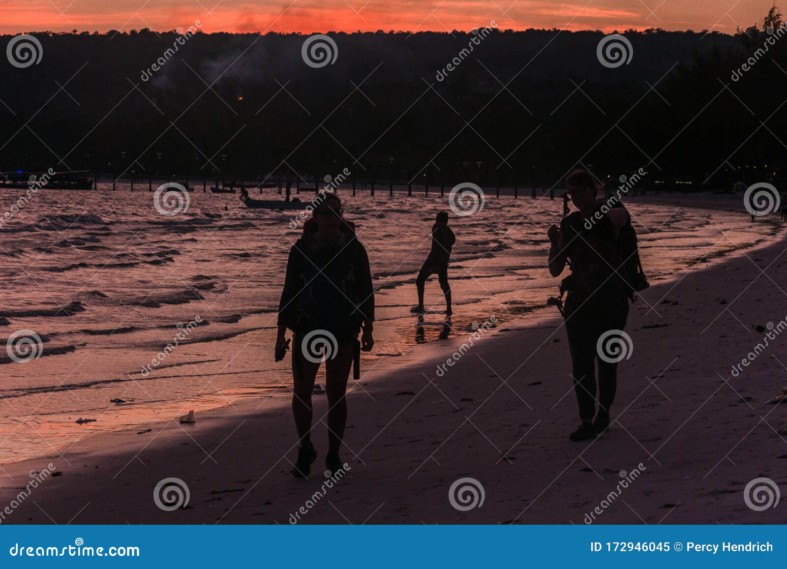 Two Backpacker Walking on the Beach at Sunset Editorial Image - Image ...