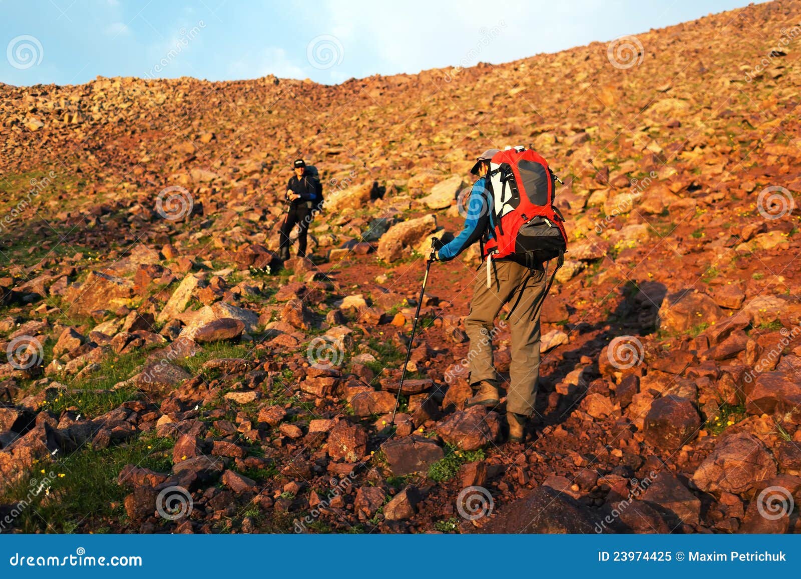 Two Backpackers in Mountains Stock Image - Image of conquering, extreme ...