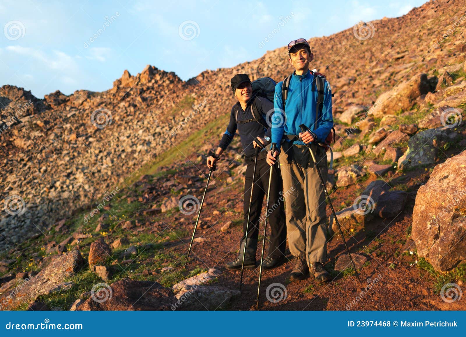 Two Backpackers in Mountains Stock Photo - Image of scenics, range ...
