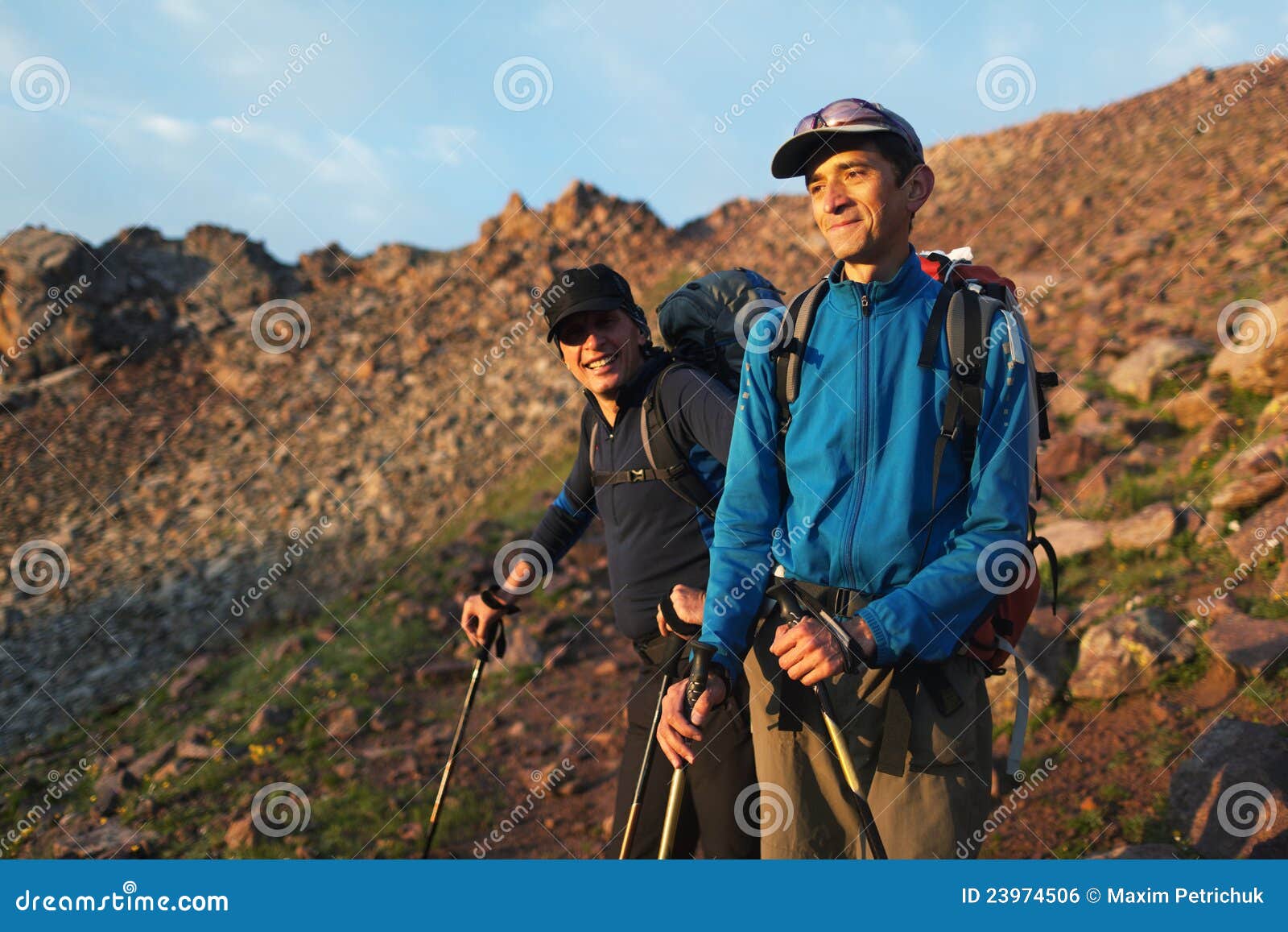 Two Backpackers in Mountains Stock Photo - Image of explorer, nature ...