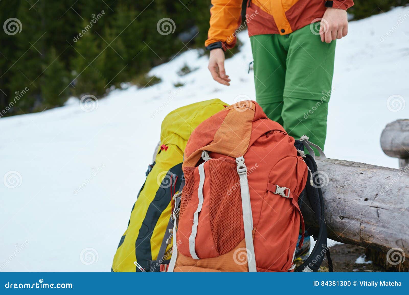 Two backpacks on the snow stock photo. Image of clear - 84381300