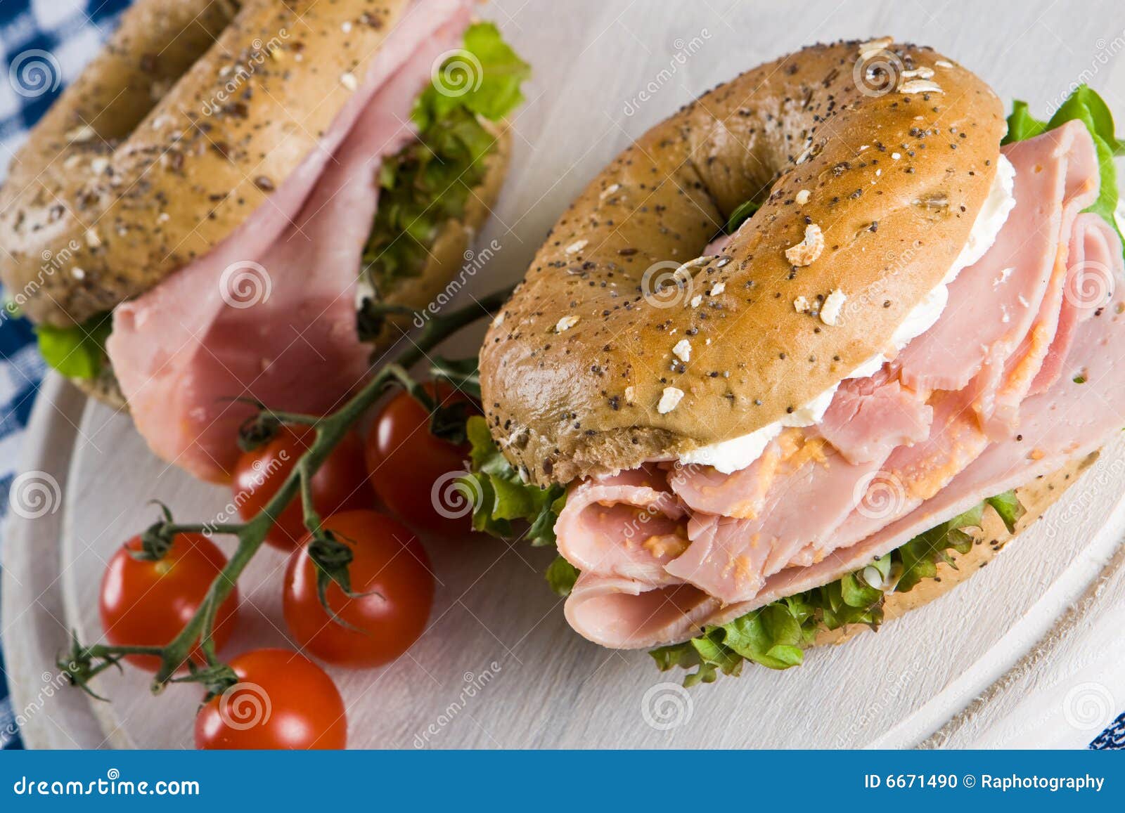 Two Bagels with Honey Roasted Ham Stock Photo - Image of diet, close ...