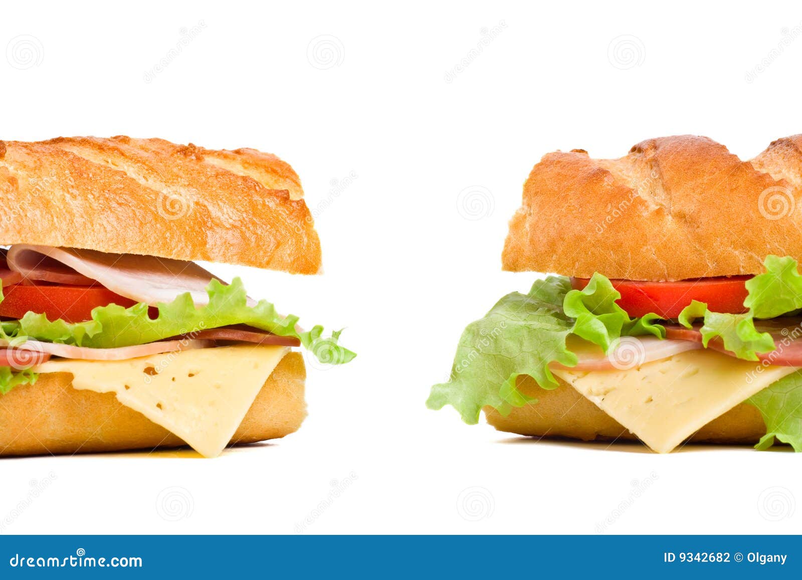Two baguette sandwiches stock photo. Image of meal, cheese - 9342682