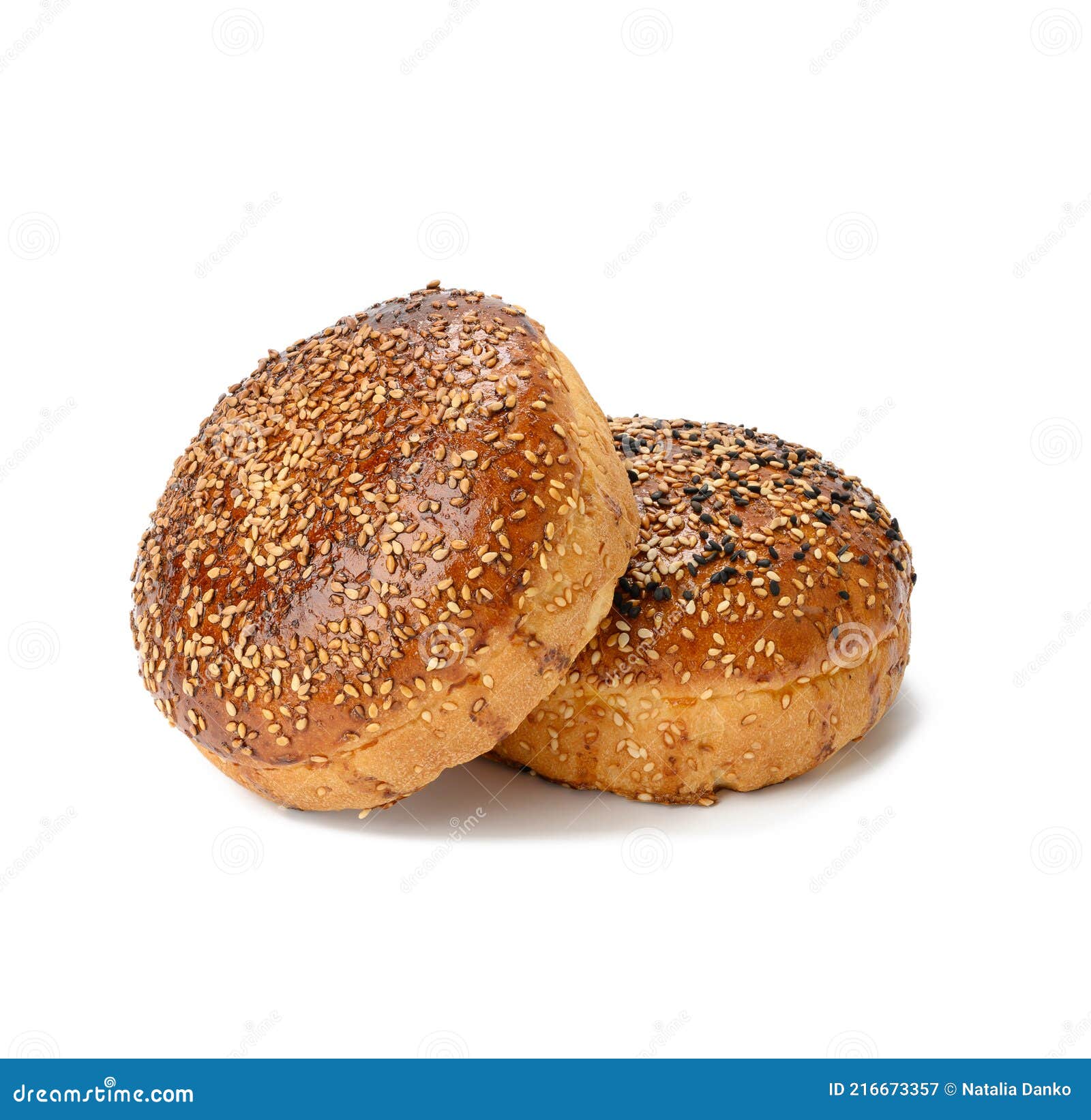 Two Baked Sesame Seed Buns Isolated On White Background, Hamburger ...