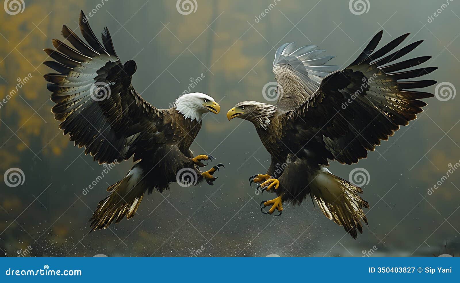 Two Bald Eagles in Mid-air, Facing Each Other with Their Wings Spread ...