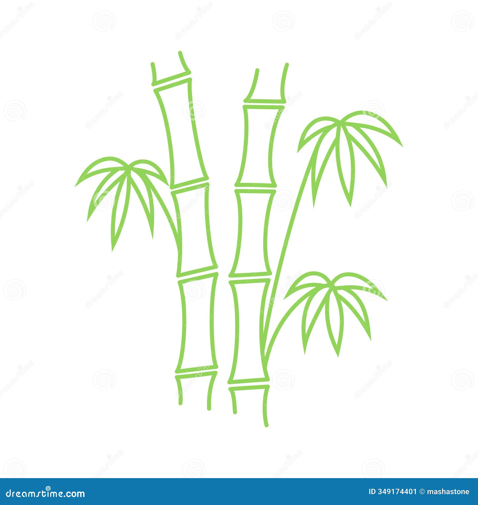 Two Bamboo Stems with Leaves. Editable Outline Vector Illustration ...