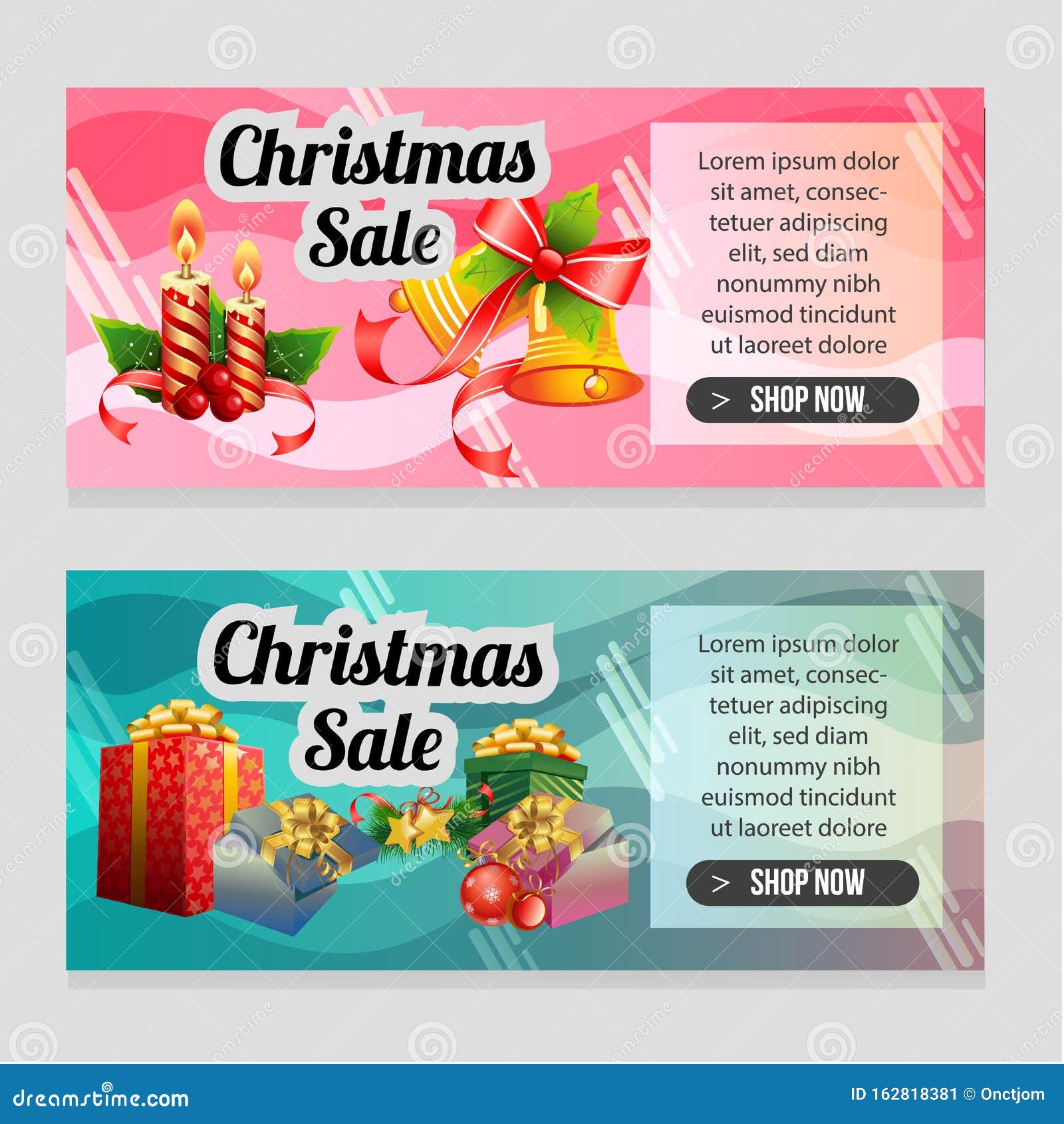 Two Banner Colored Christmas Template with Christmas Gift Present Stock ...