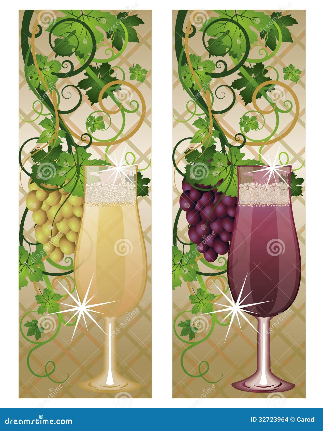 Two Banner with Wineglasses and Grapes Stock Vector - Illustration of ...