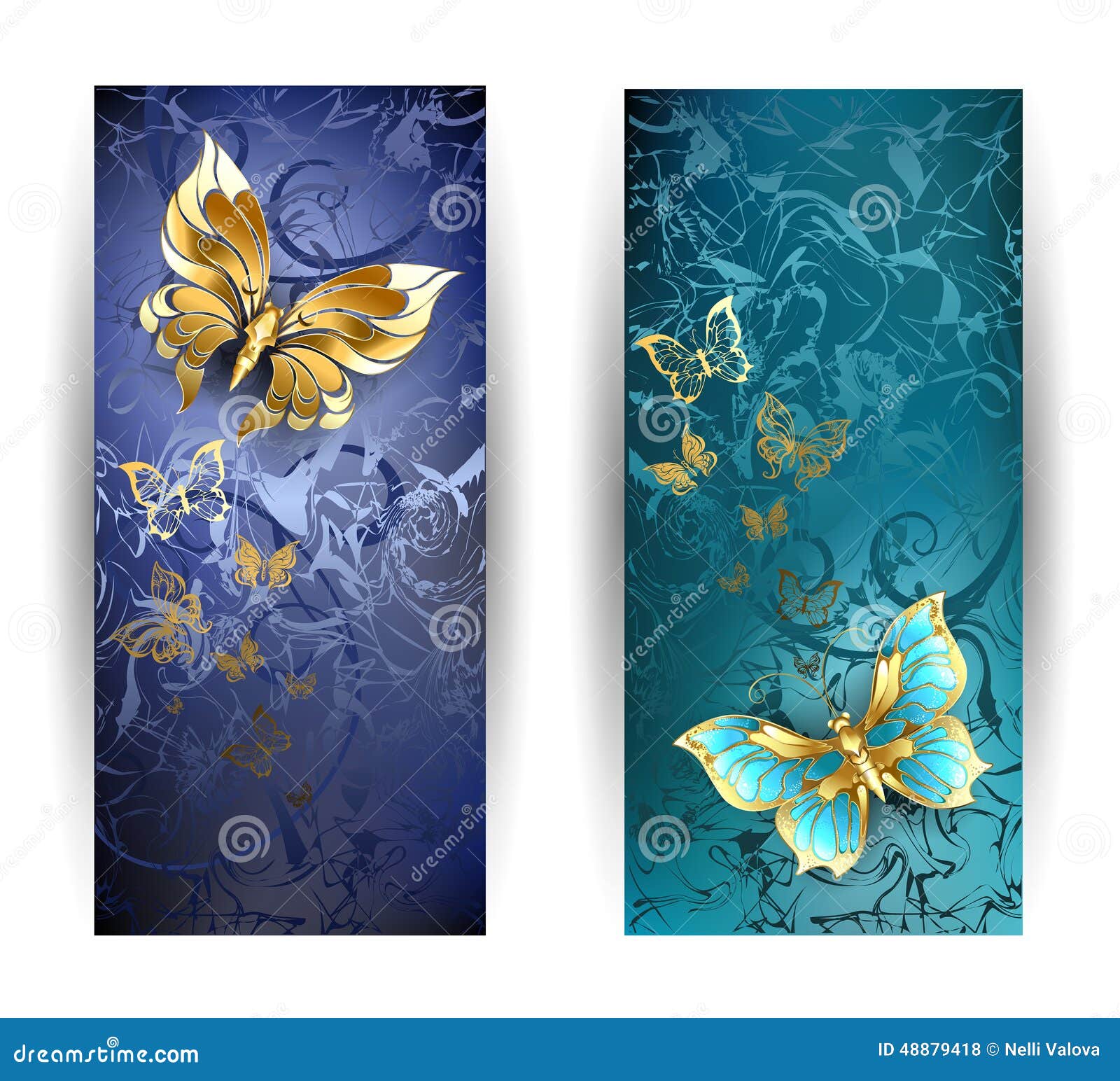Two Banners with Gold Butterflies Stock Vector - Illustration of design ...