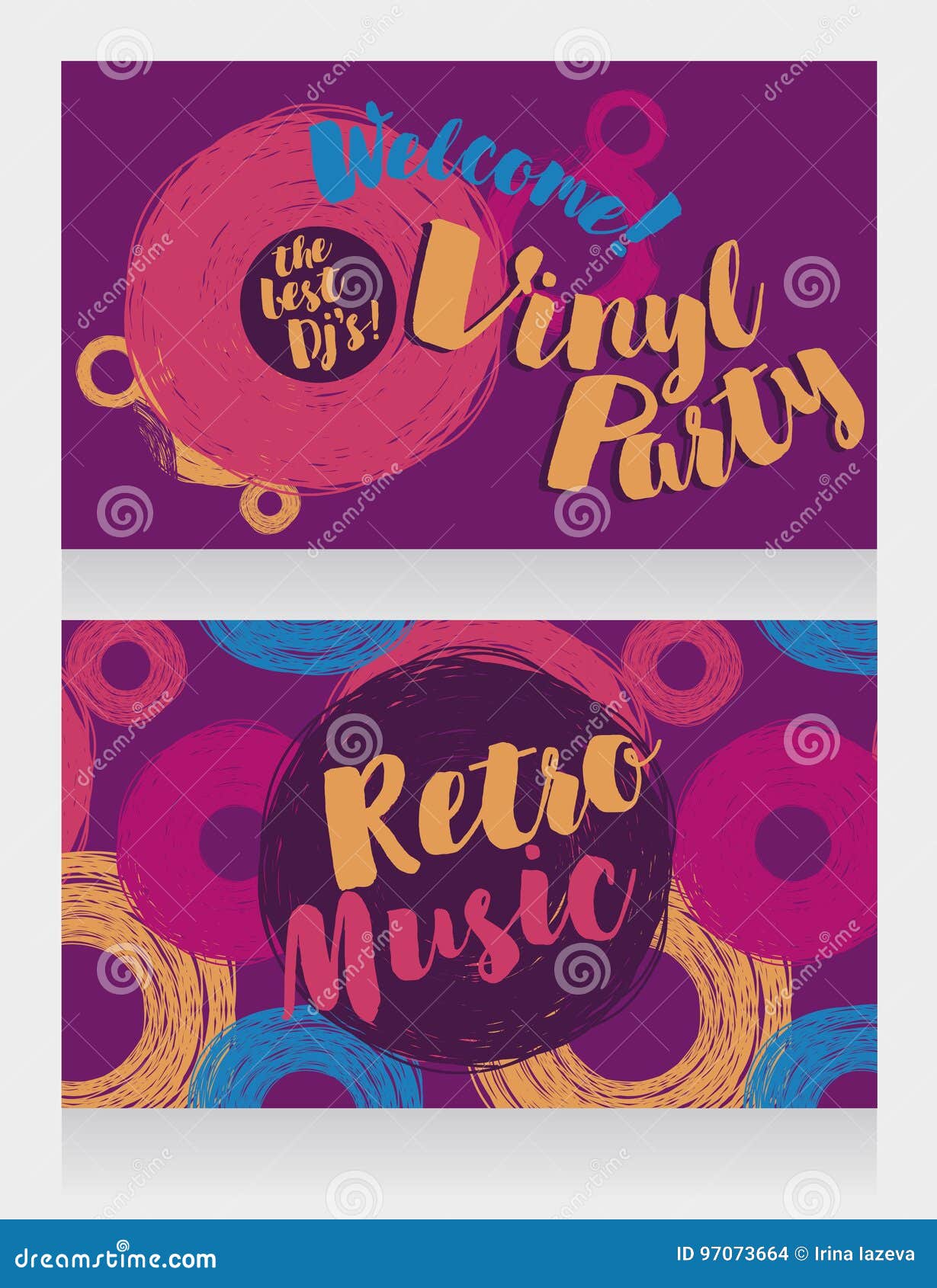 Two Banners for Retro Vinyl Party Stock Vector - Illustration of club ...