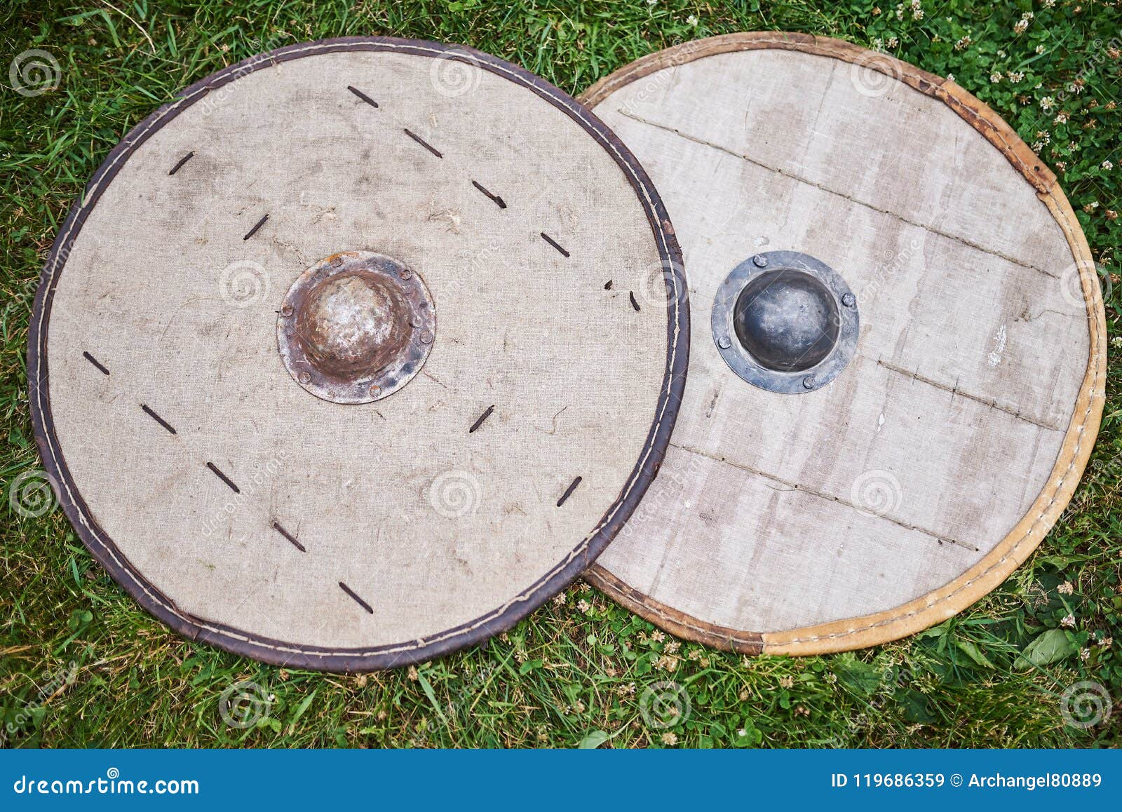 Two Barbarian Shields on the Ground Stock Image - Image of metallic ...