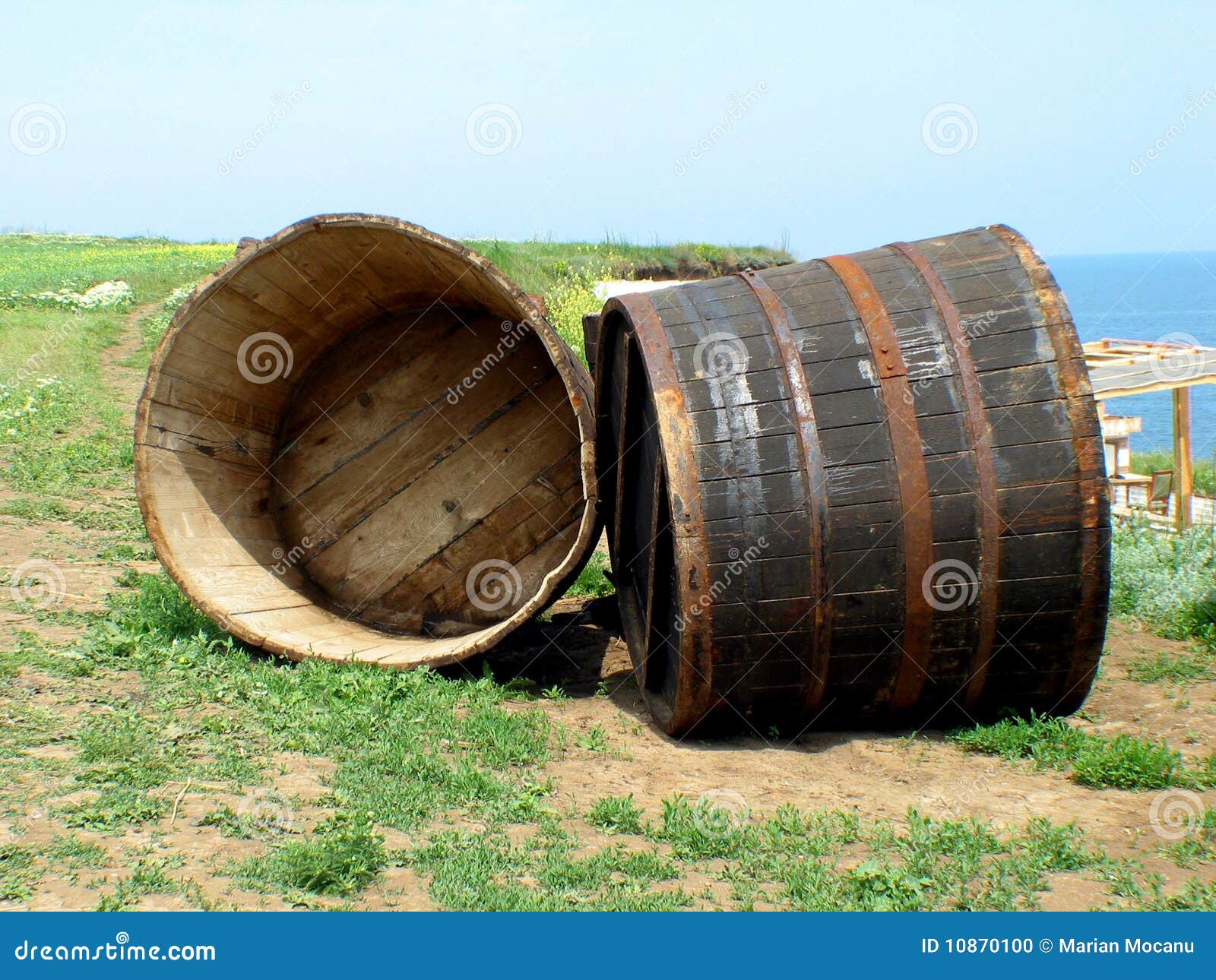 Two barrels stock photo. Image of field, flowers, ground - 10870100