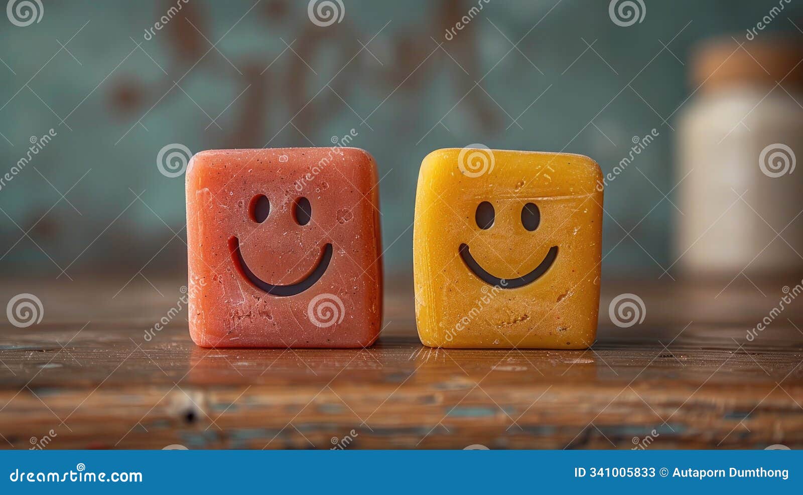 Two Bars of Soap in the Shape of Cubes with Smiley Faces on Them Stock ...