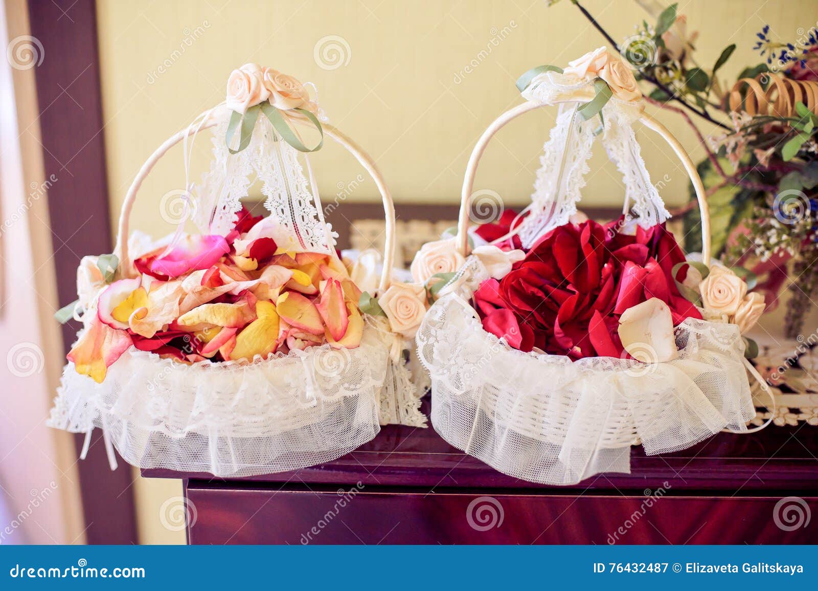 Two baskets of rose petals stock image. Image of attractive - 76432487