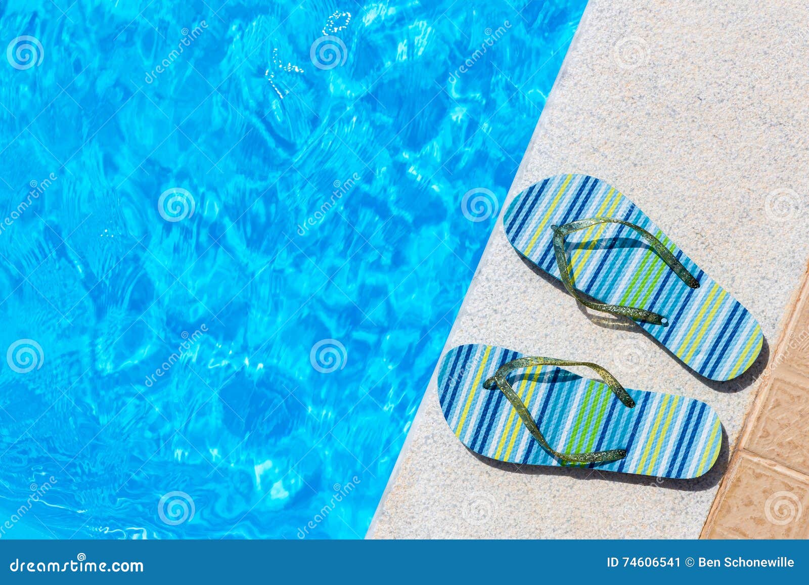 Two Bathing Slippers on Edge of Swimming Pool Stock Image - Image of ...