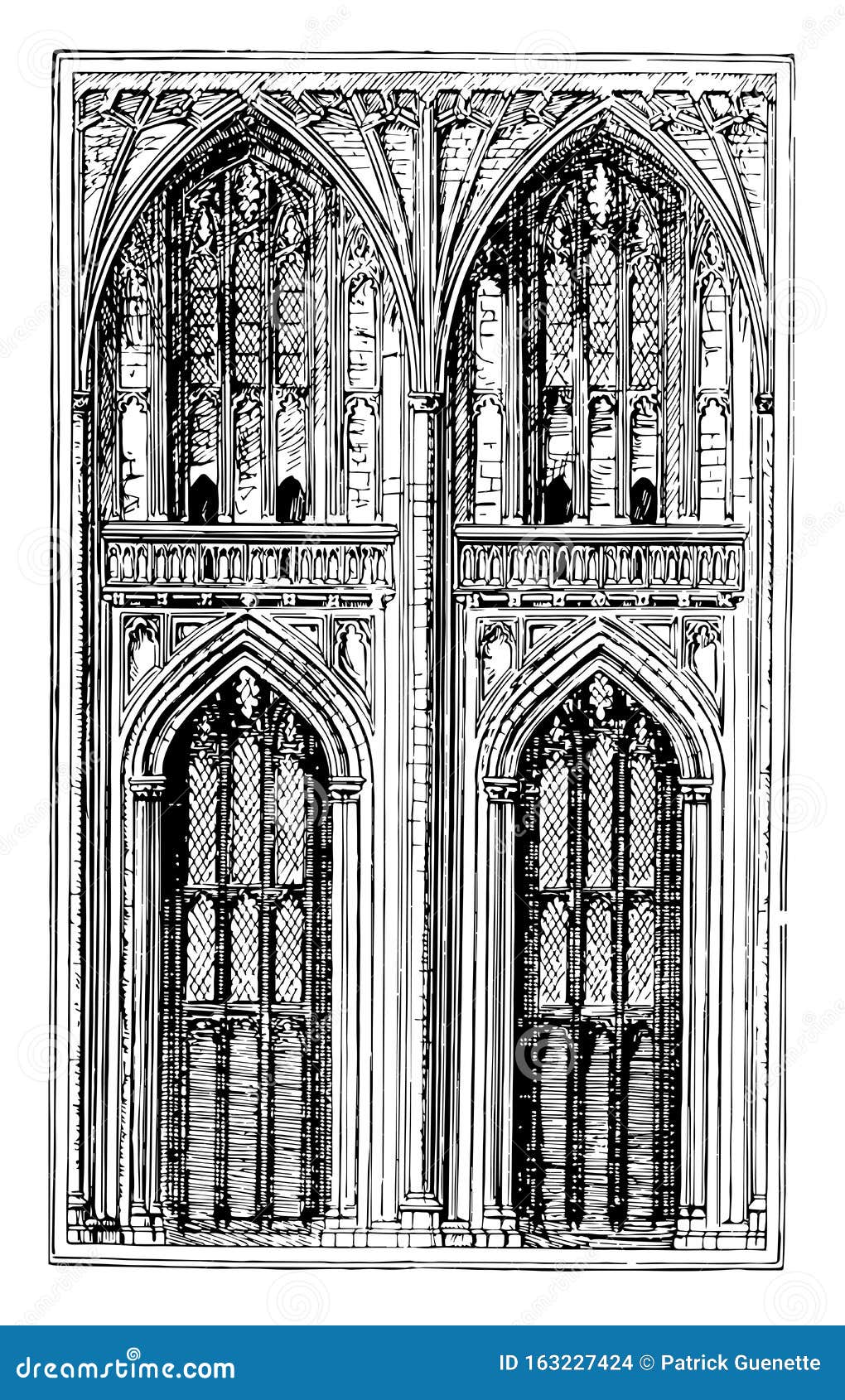 Two Bays, Building and Aisles Run, Vintage Engraving Stock Vector ...