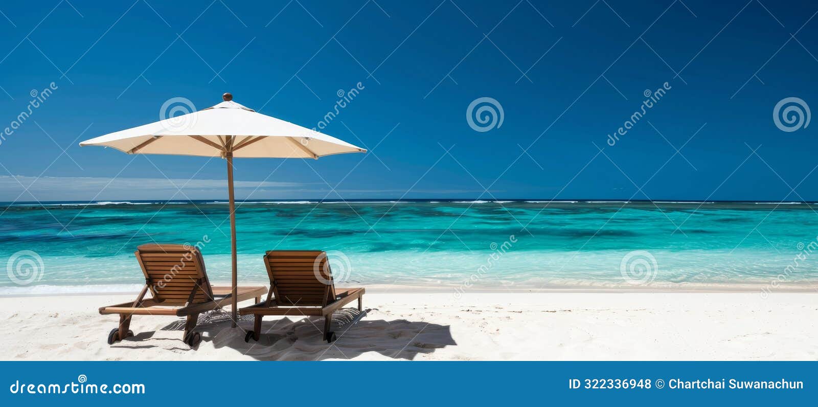 Two Beach Chairs are Set Up on the Beach Under an Umbrella by AI ...