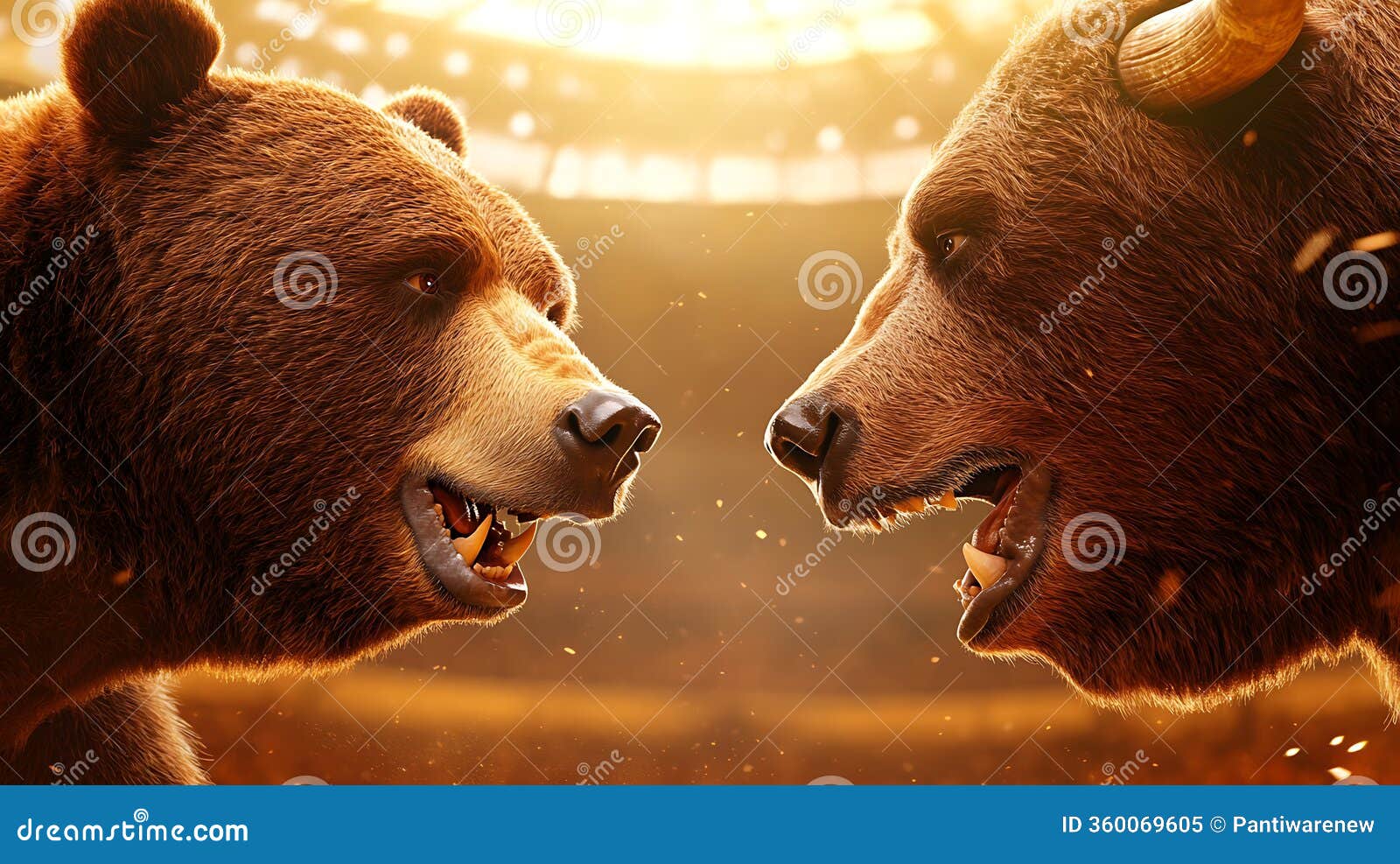 Two Bears Facing Off in Arena with Golden Light Stock Illustration ...