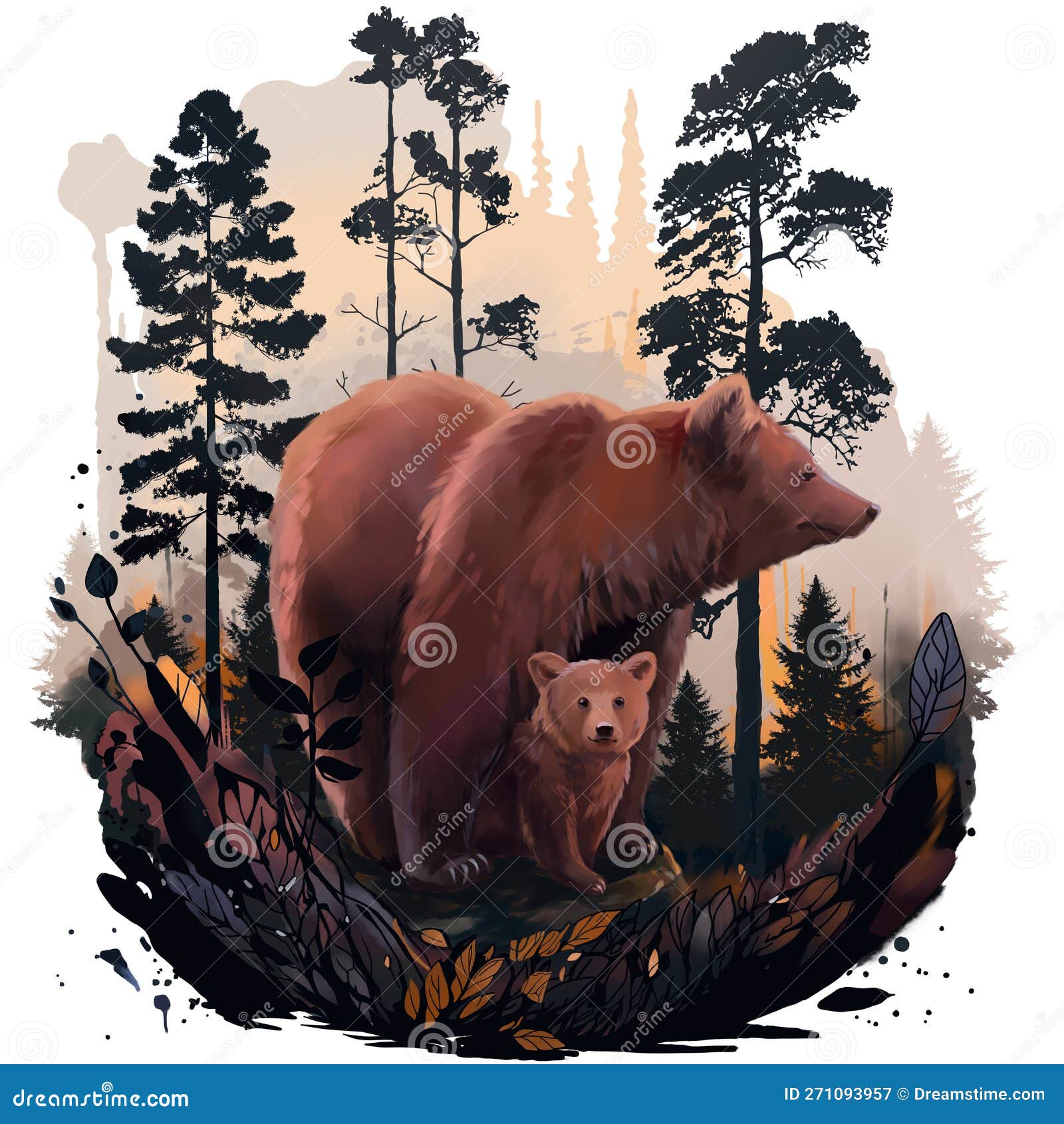 Two Bears in the Forest among the Leaves Stock Illustration ...