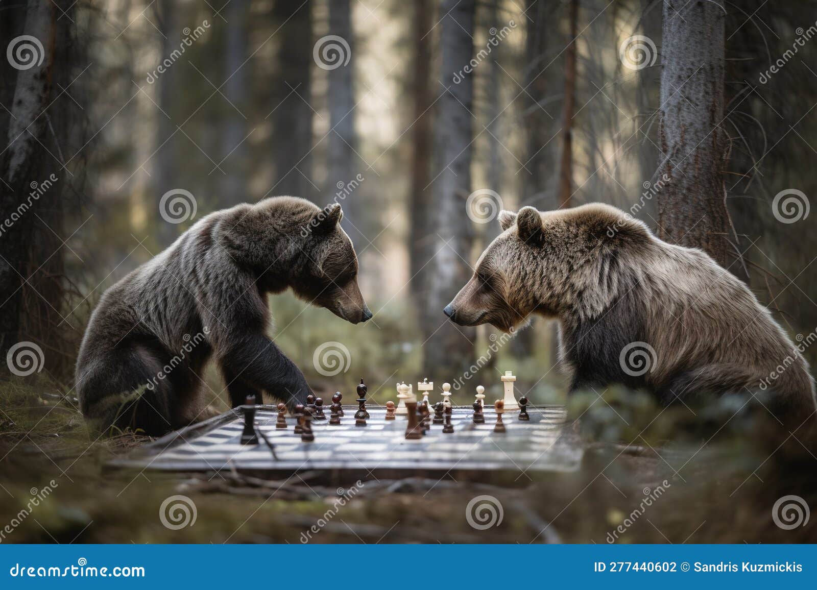 Two Bears Play Chess Surrounded by Forest. Generative AI Stock ...