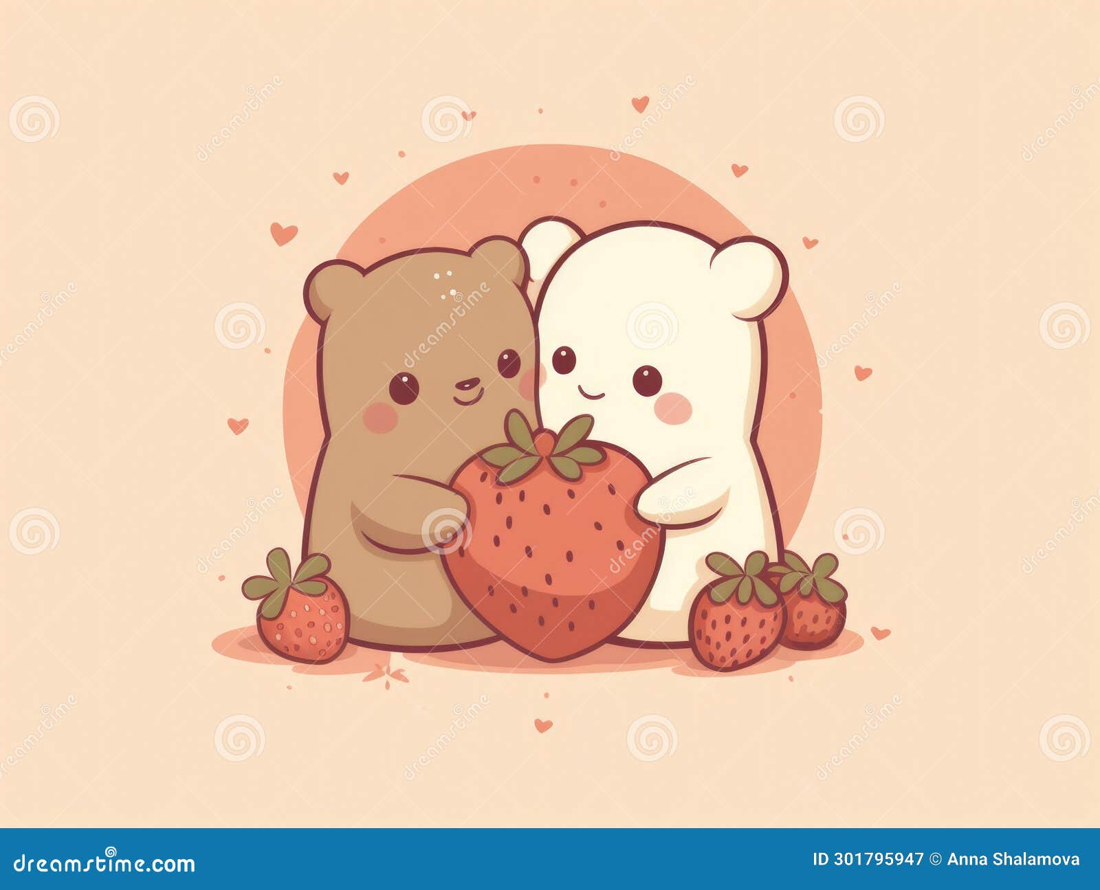 Two Bears with a Strawberry. Concept of Affectionate Friendship. Stock ...