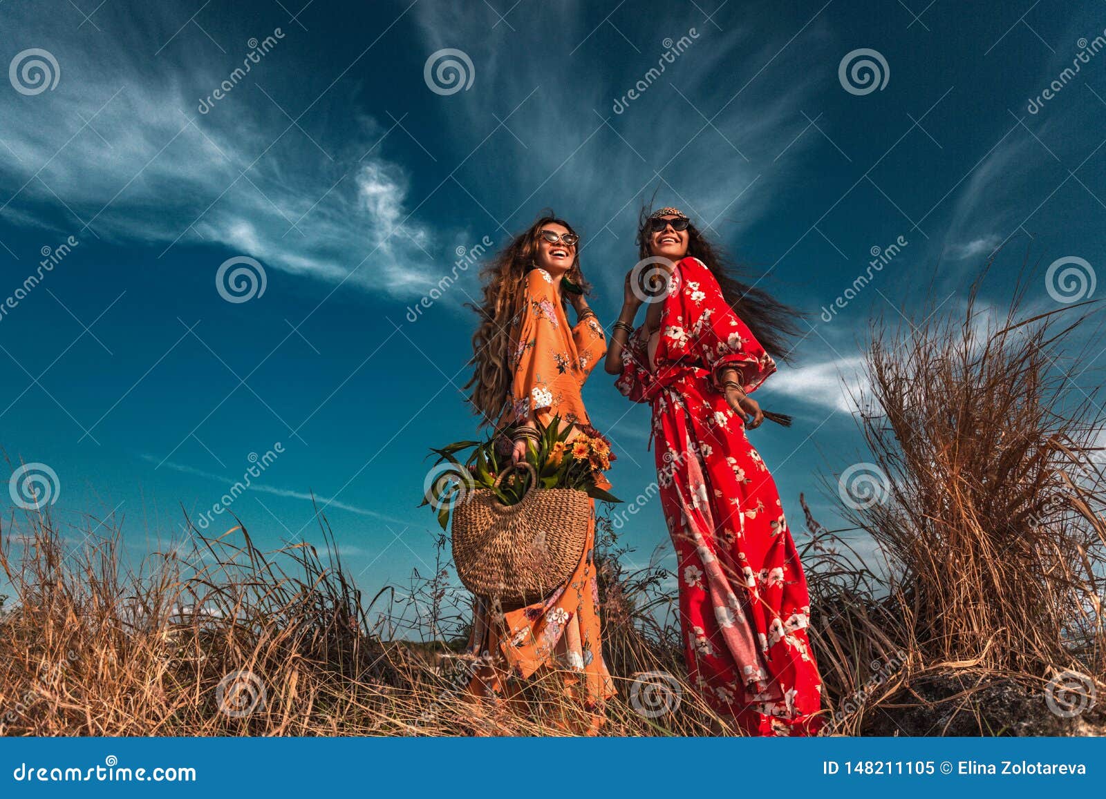 Two Beautiful Stylish Boho Models Outdoors Stock Image - Image of ...