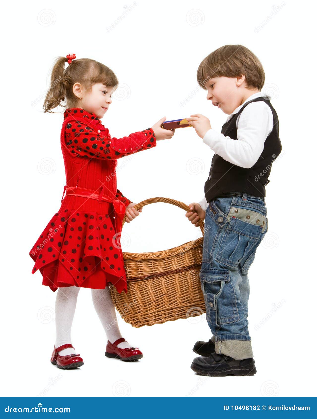 Two Beautiful Children with Basket Stock Photo - Image of food ...