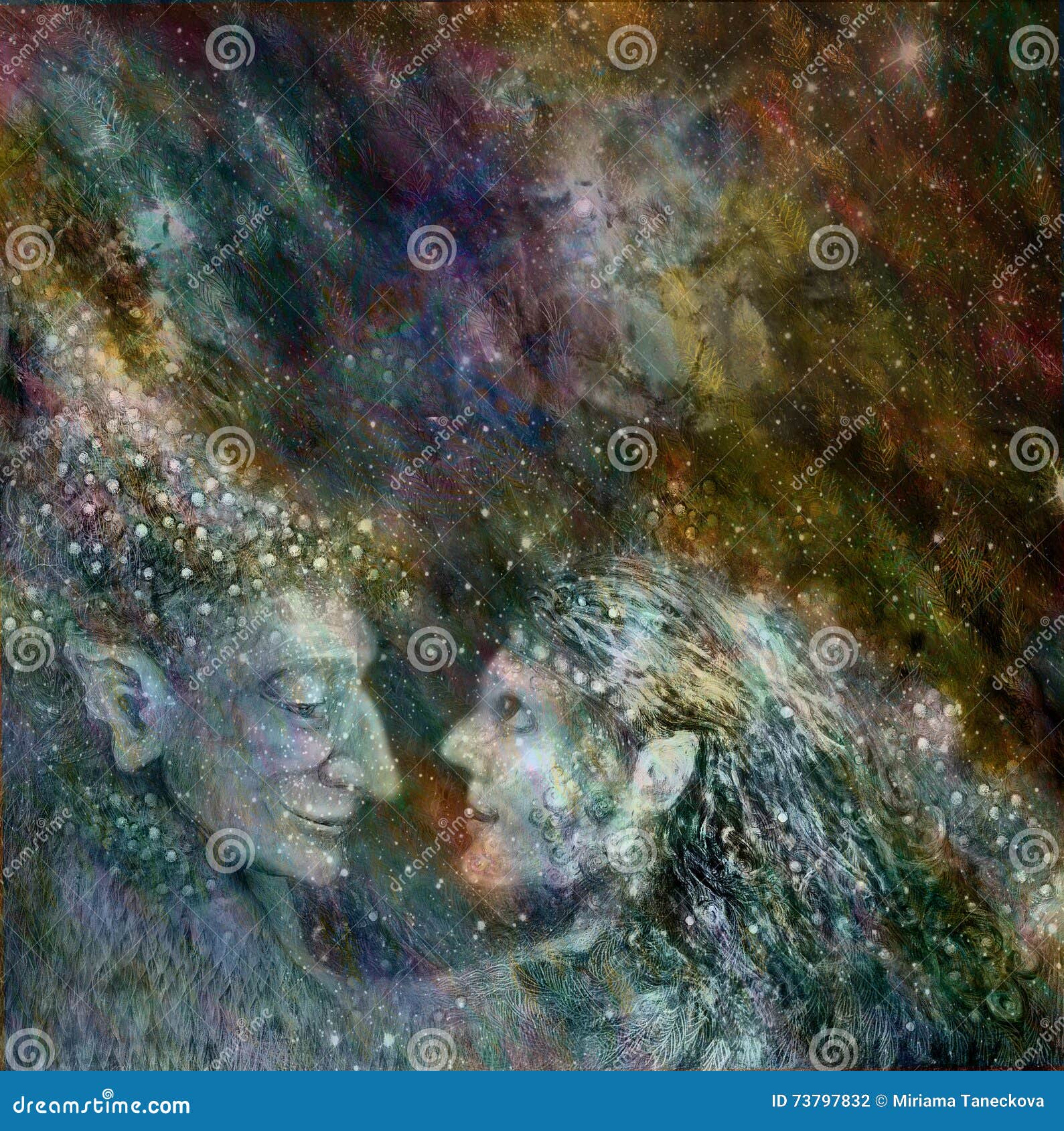 Two Beautiful Fairies Couple on Abstract Space Background Stock ...