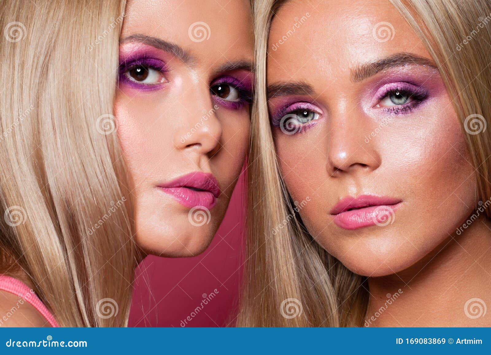 Two Beautiful Female Faces Close Up Portrait Stock Image - Image of ...