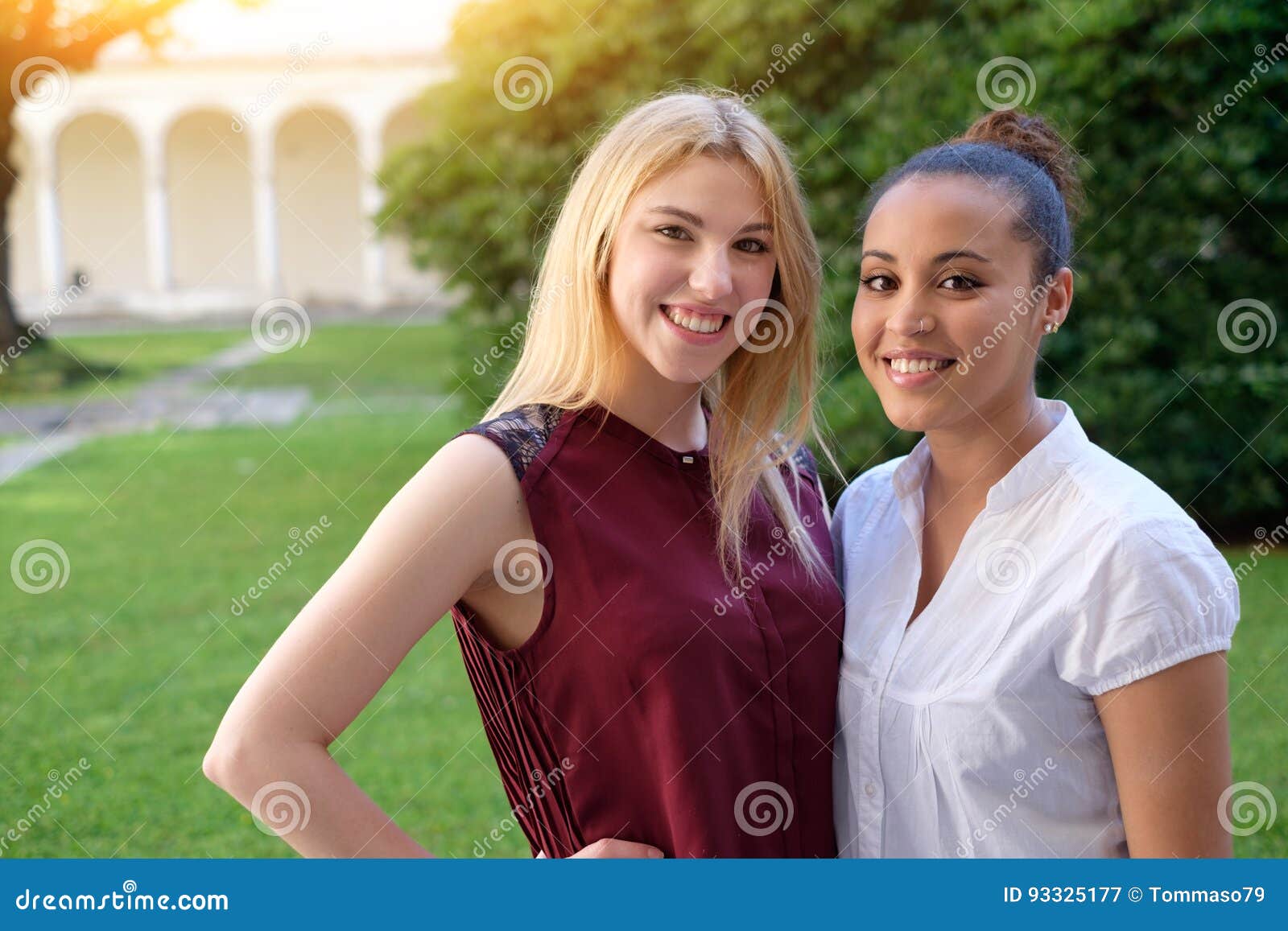 Two Beautiful Female Friends Stock Image - Image of caucasian, campus ...