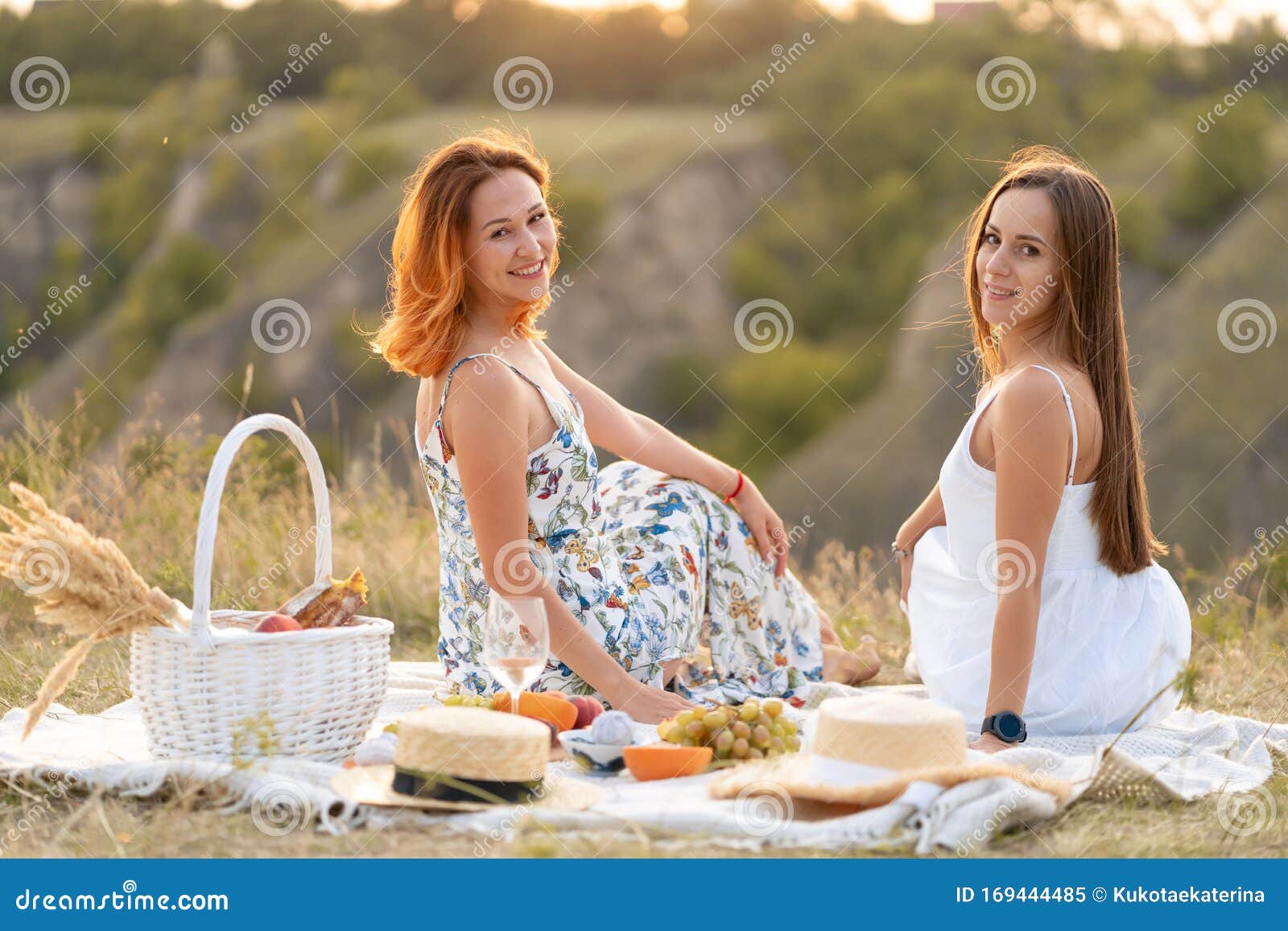 Two Beautiful Girlfriends Spend Time Together on a Picnic Stock Image ...