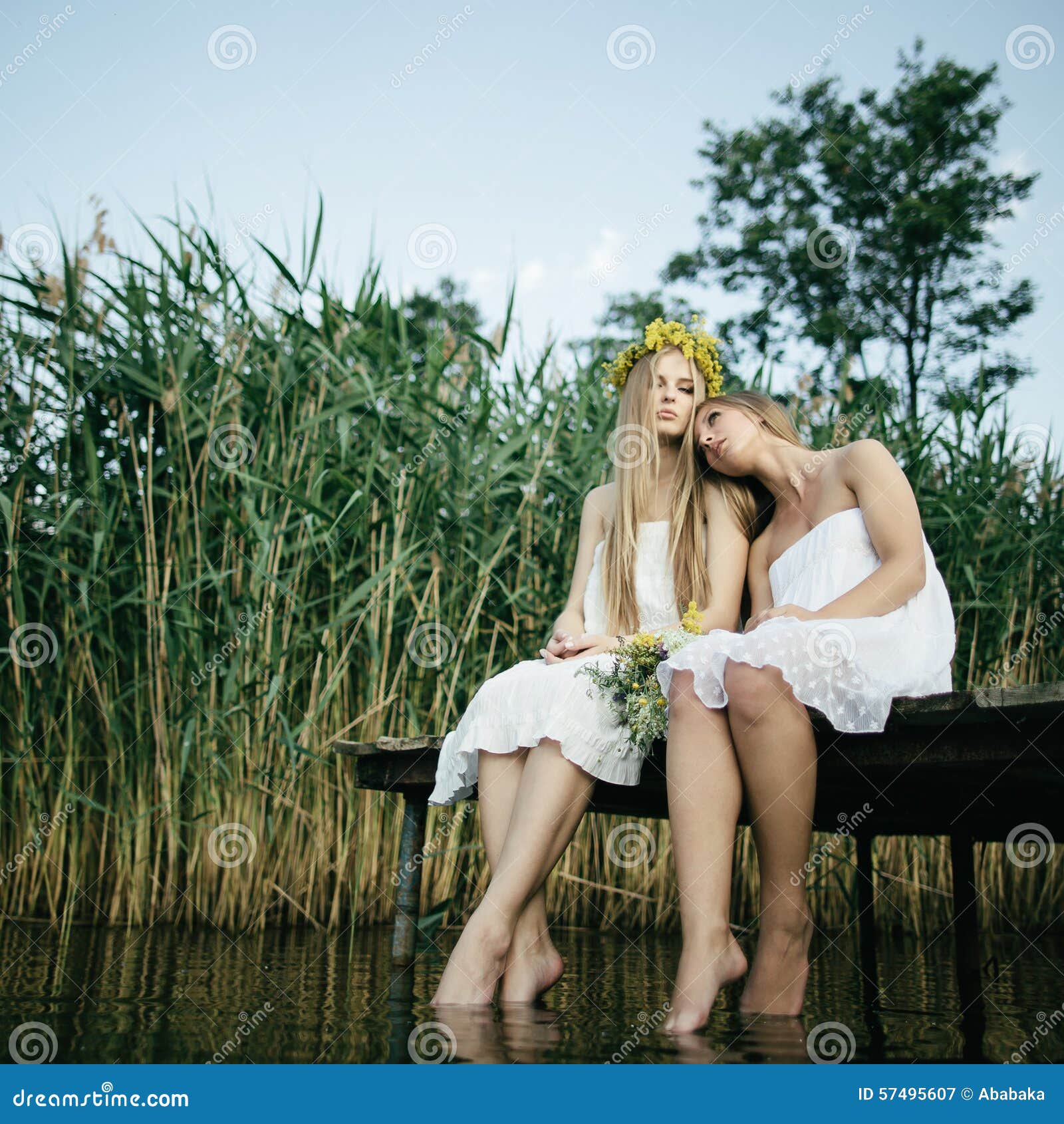 Two Beautiful Girls on Coast at Pier Stock Image - Image of nature ...