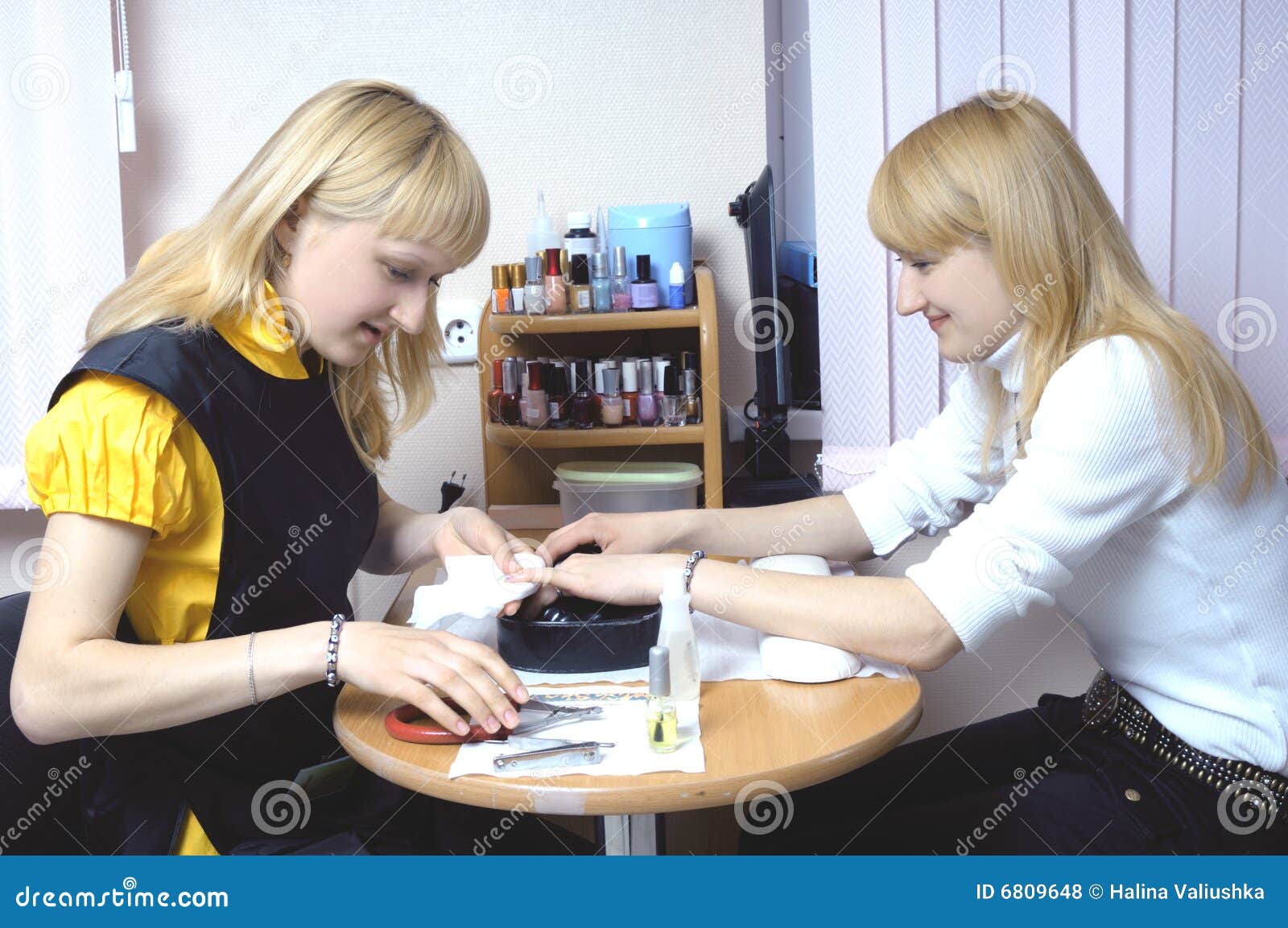 Two Beautiful Girls Making Manicure Stock Photo - Image of french ...