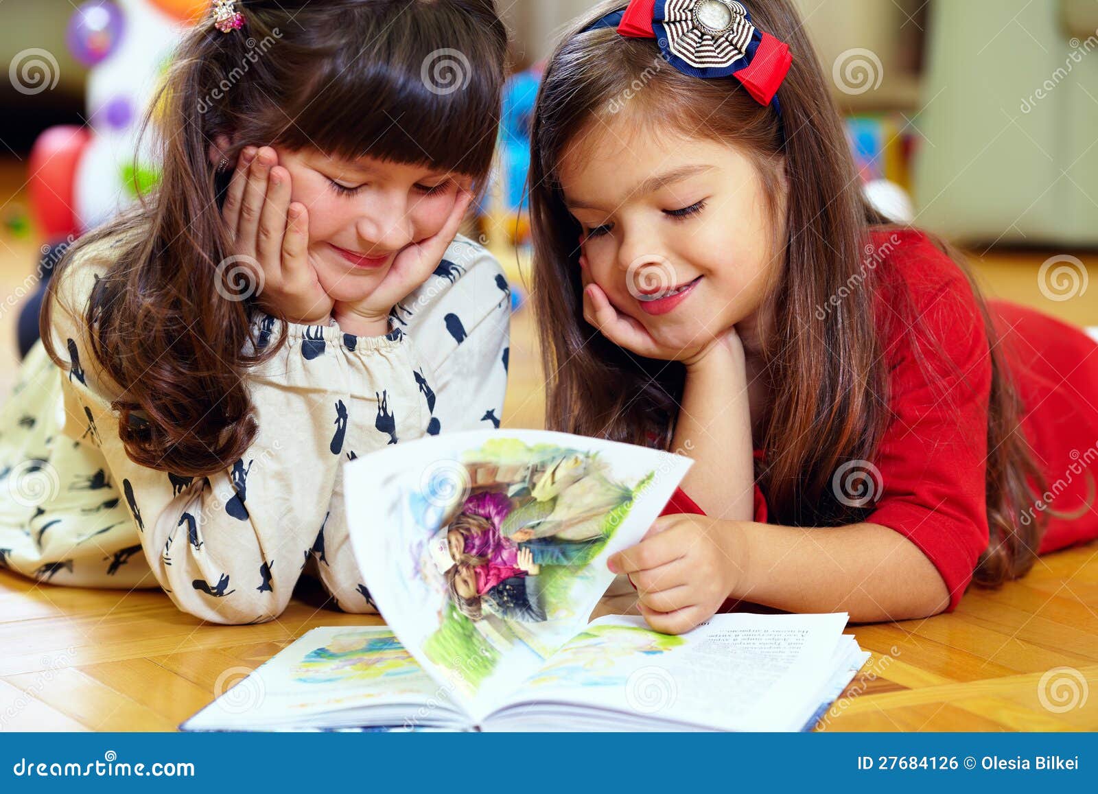 Two Beautiful Girls Reading Book at Home Stock Photo - Image of ...
