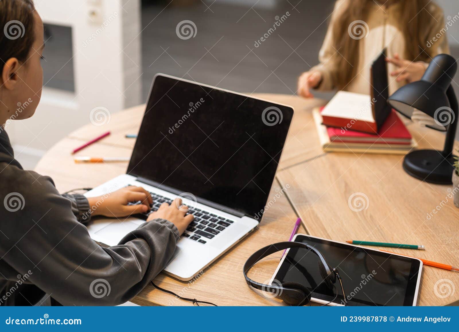 Two Beautiful Girls Study at Home Stock Photo - Image of female, book ...
