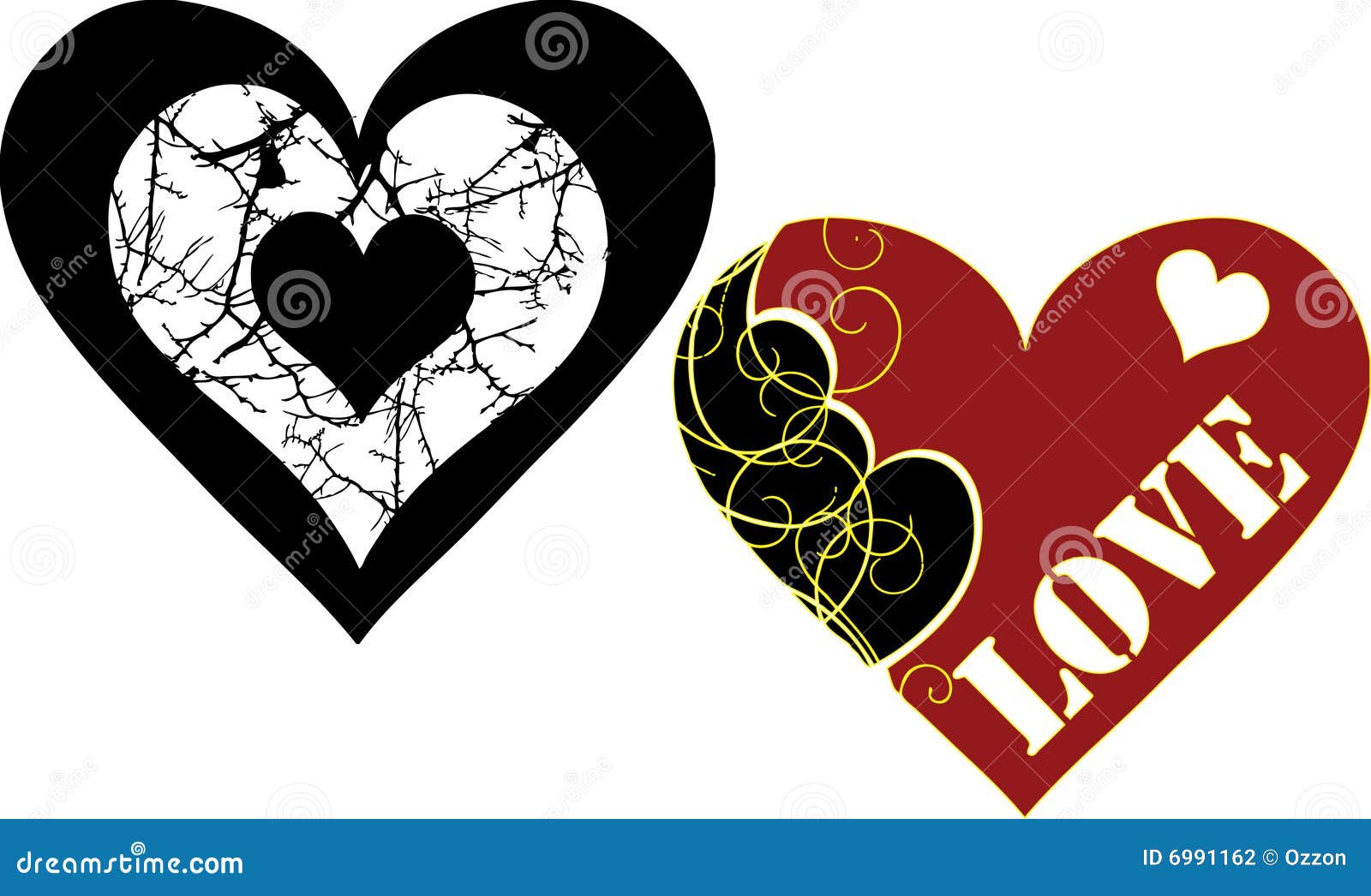 Two beautiful hearts stock vector. Illustration of silhouette - 6991162