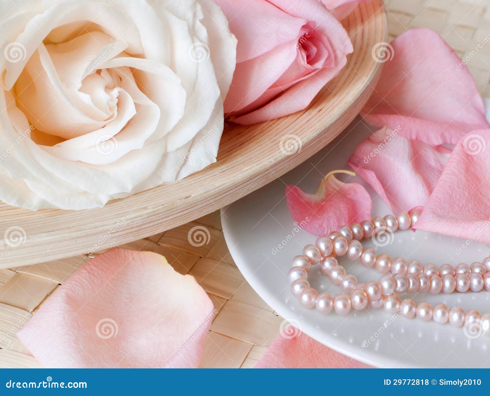 Two Beautiful Roses and Pearls Stock Photo - Image of nature, bright ...