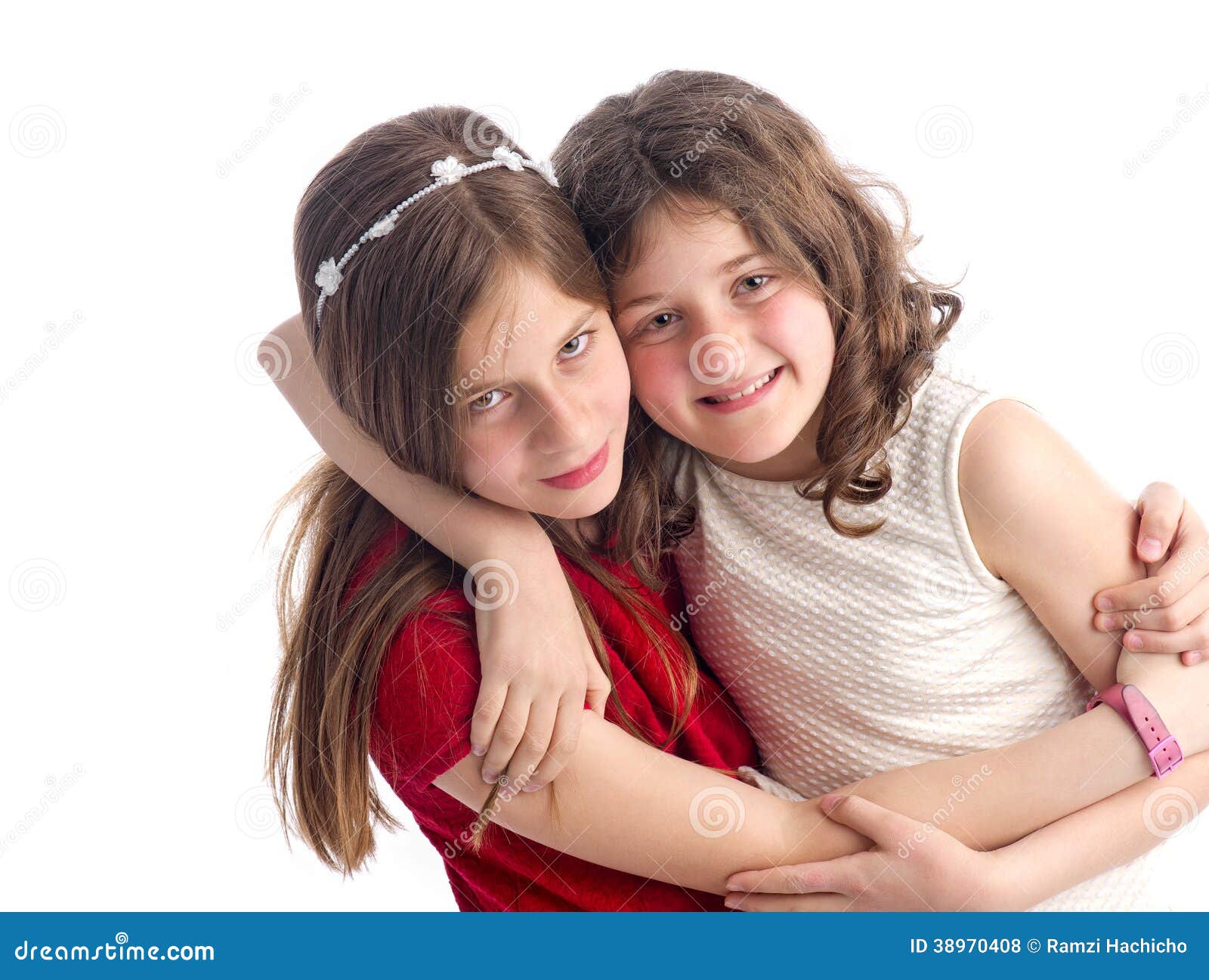 Two Beautiful Sisters Hugging Isolated Stock Photo - Image of daughter ...