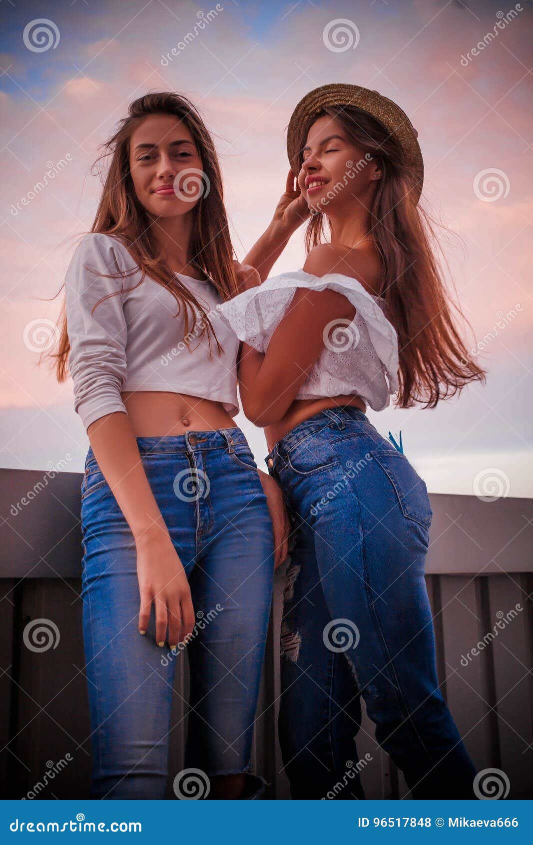 Two Beautiful Sisters at Sunset Stock Photo - Image of girl, female ...