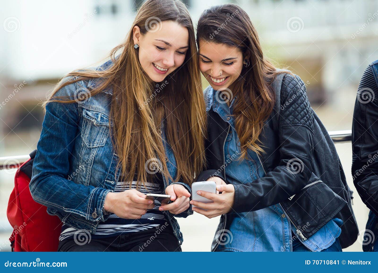 Beautiful Students Girls Hugging And Embrace In Classroom At School ...