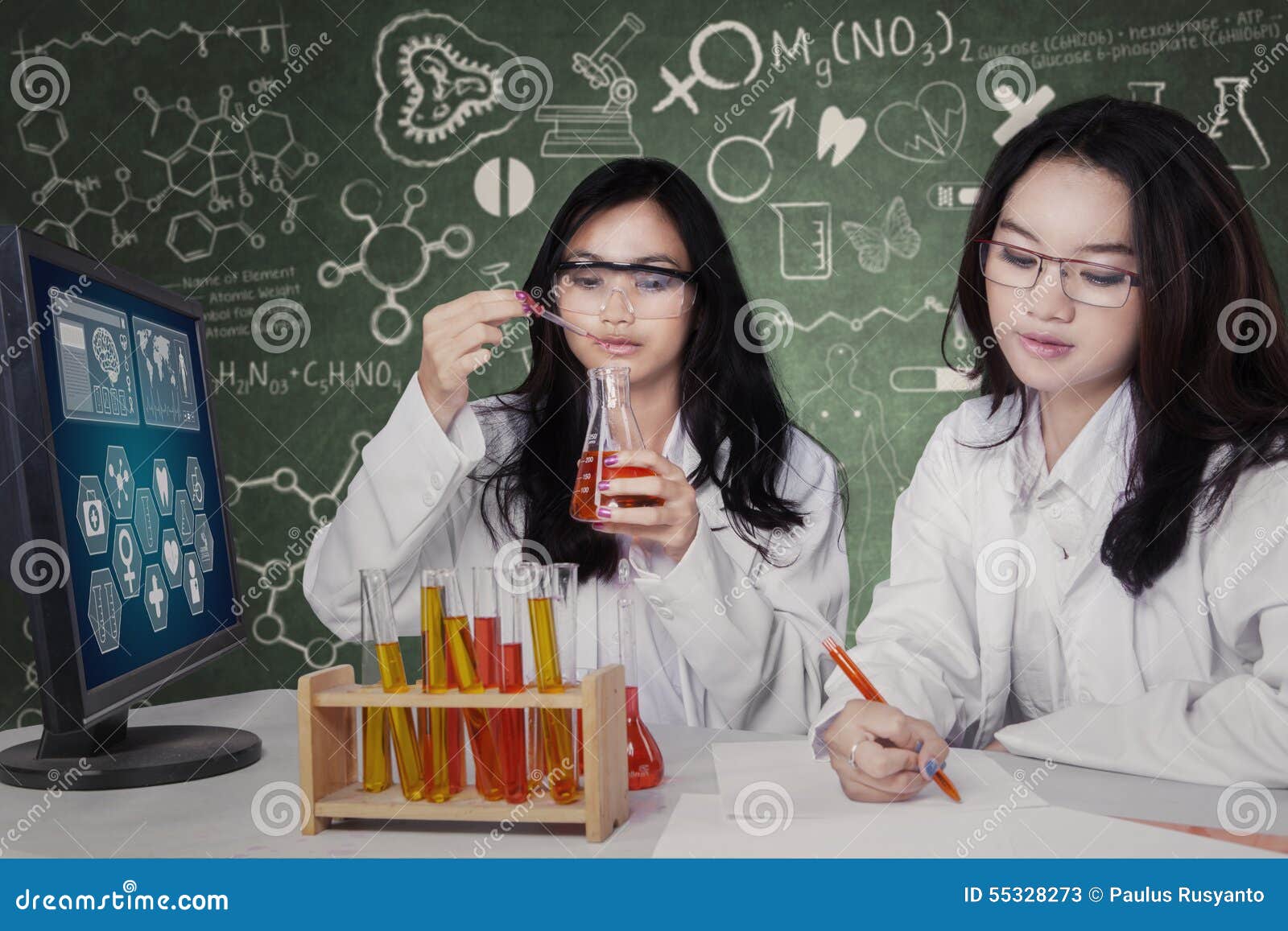 Two Beautiful Students Working in Lab Stock Image - Image of reaction ...