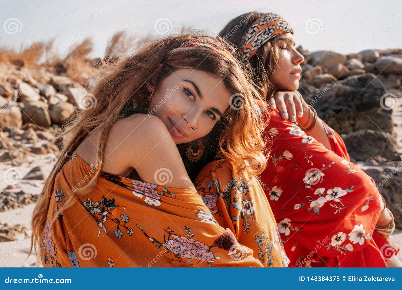 Two Beautiful Stylish Boho Models Outdoors Stock Image - Image of ...
