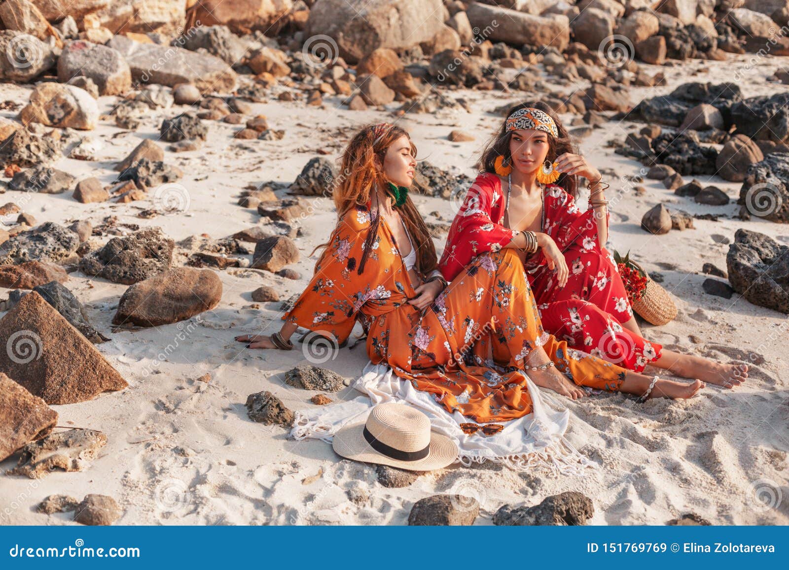 Two Beautiful Stylish Boho Models Outdoors Stock Image - Image of ...