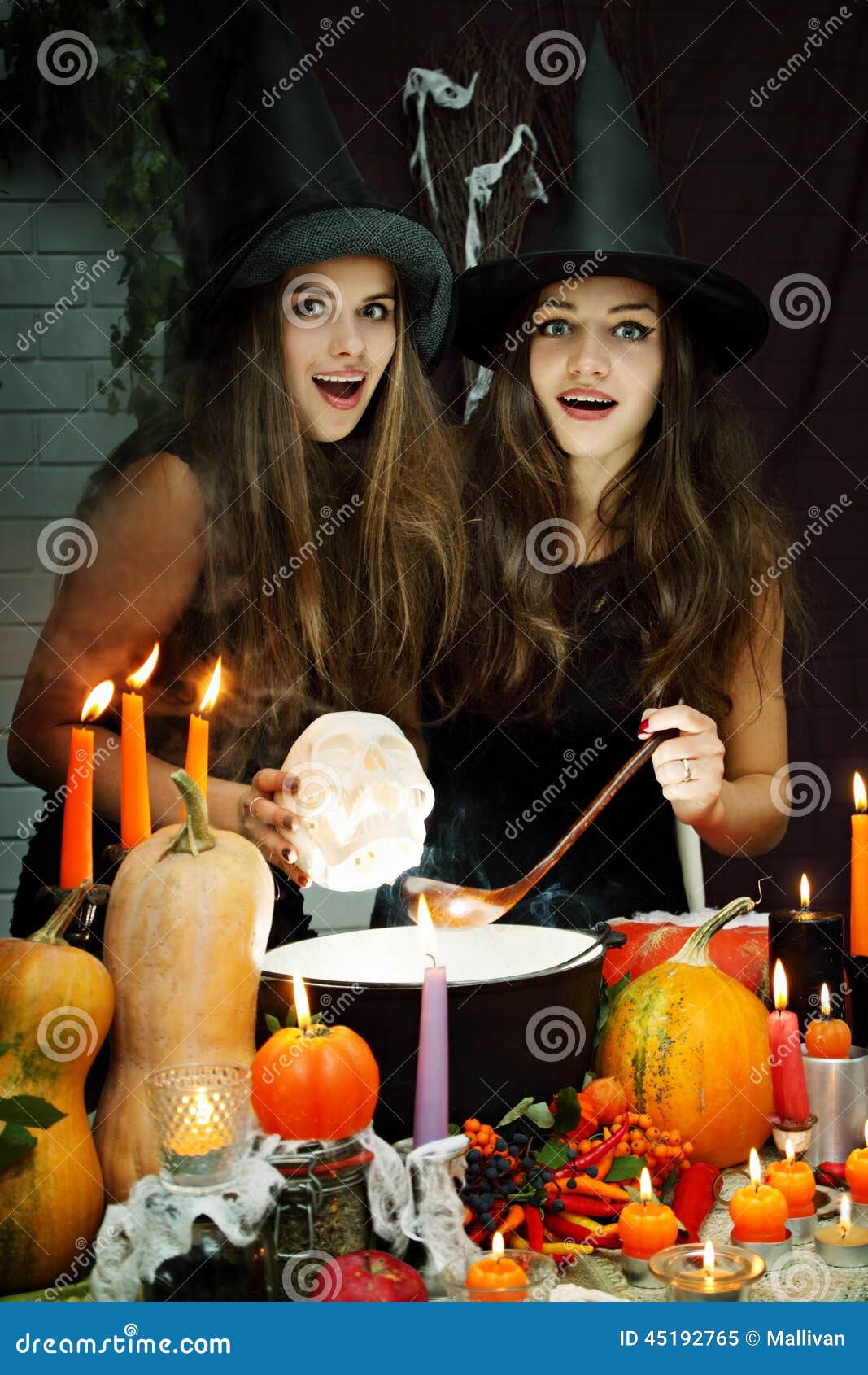 Two Beautiful Witches, Tinted Stock Image - Image of costume, people ...