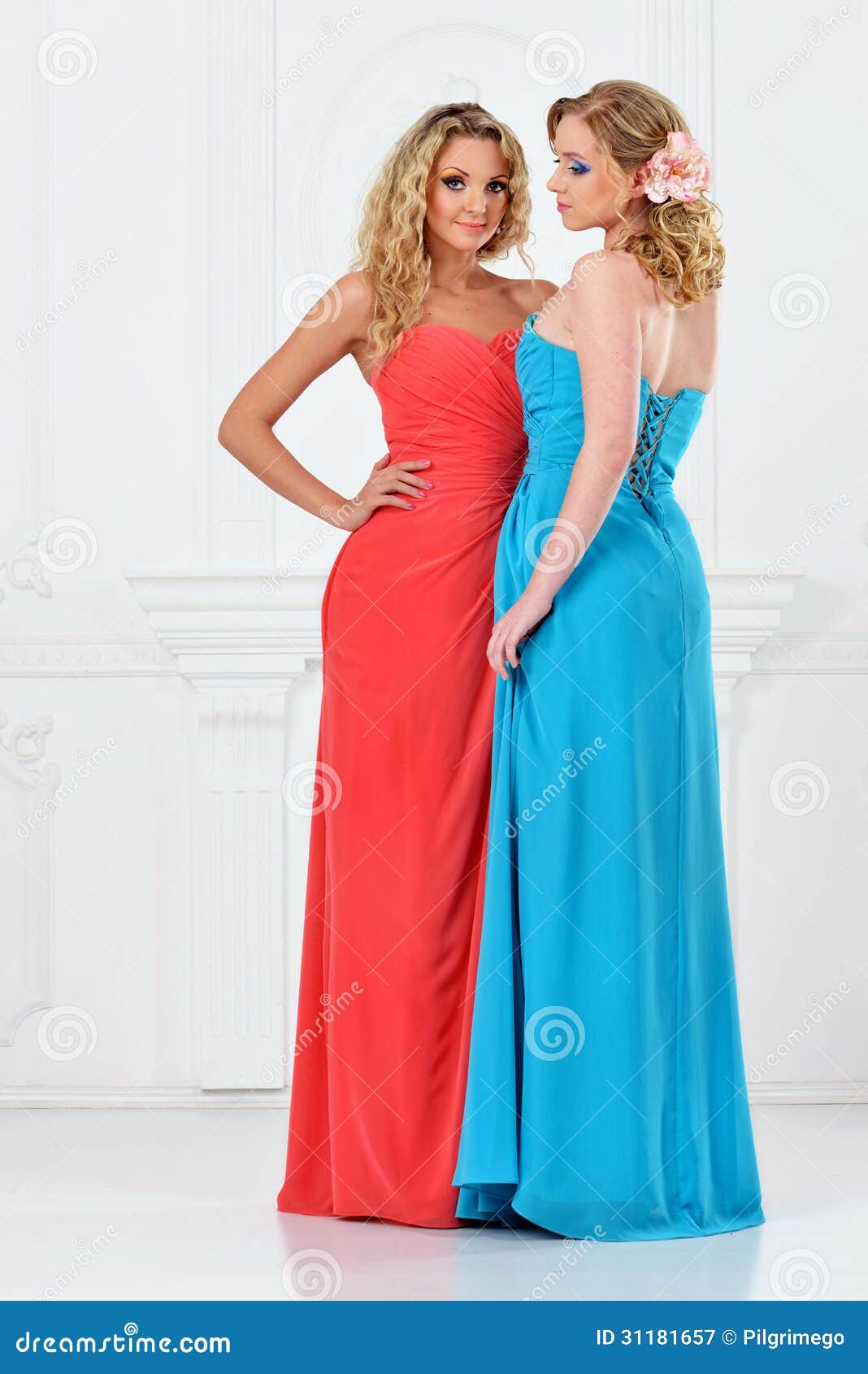Two Beautiful Women in Evening Dresses Stock Image - Image of indoors ...