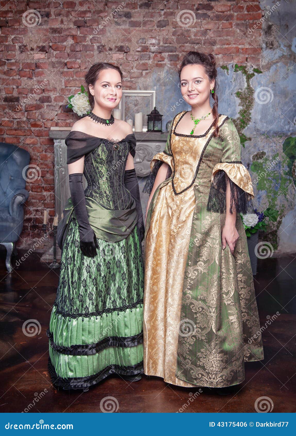 Two Beautiful Women in Medieval Dresses Stock Photo - Image of gloves ...