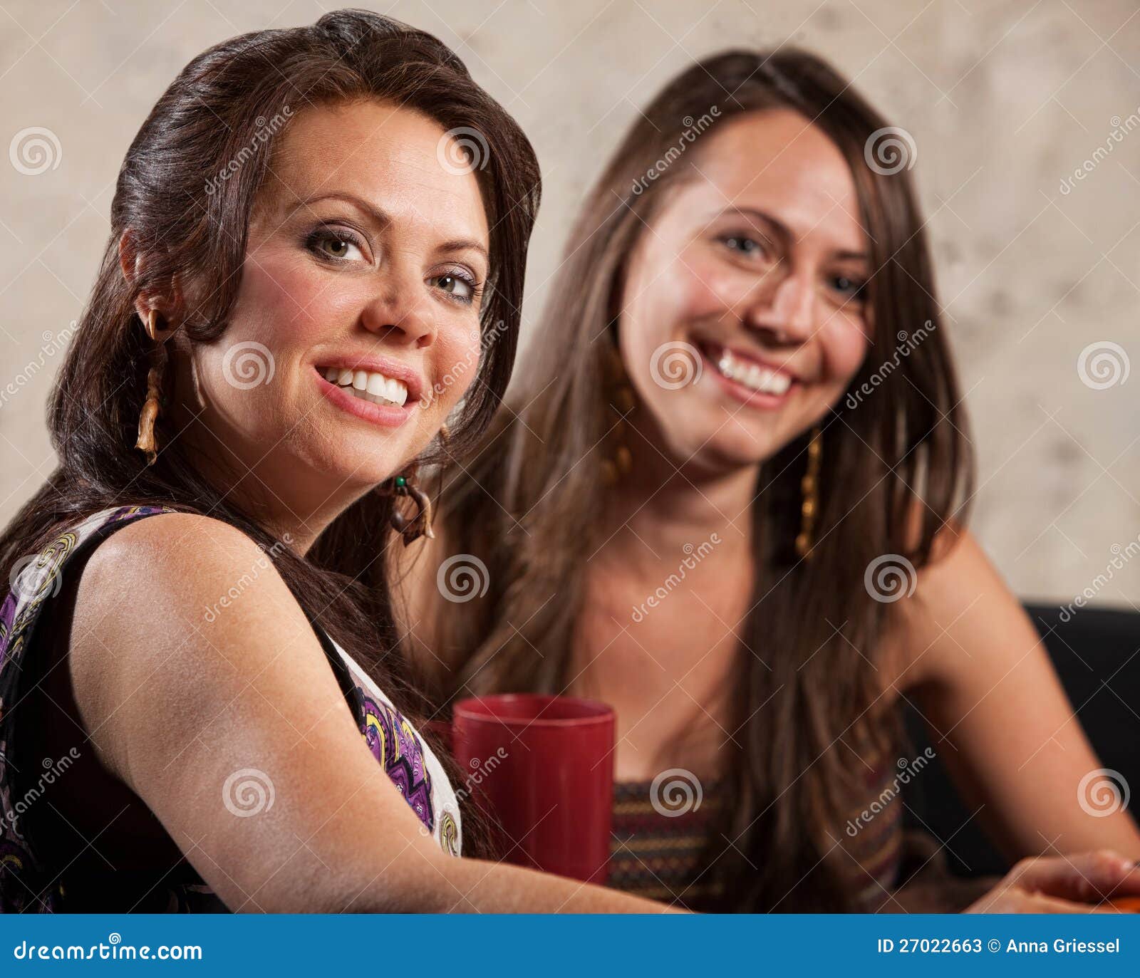 Two Beautiful Women Sitting Together Stock Image - Image of coffee ...