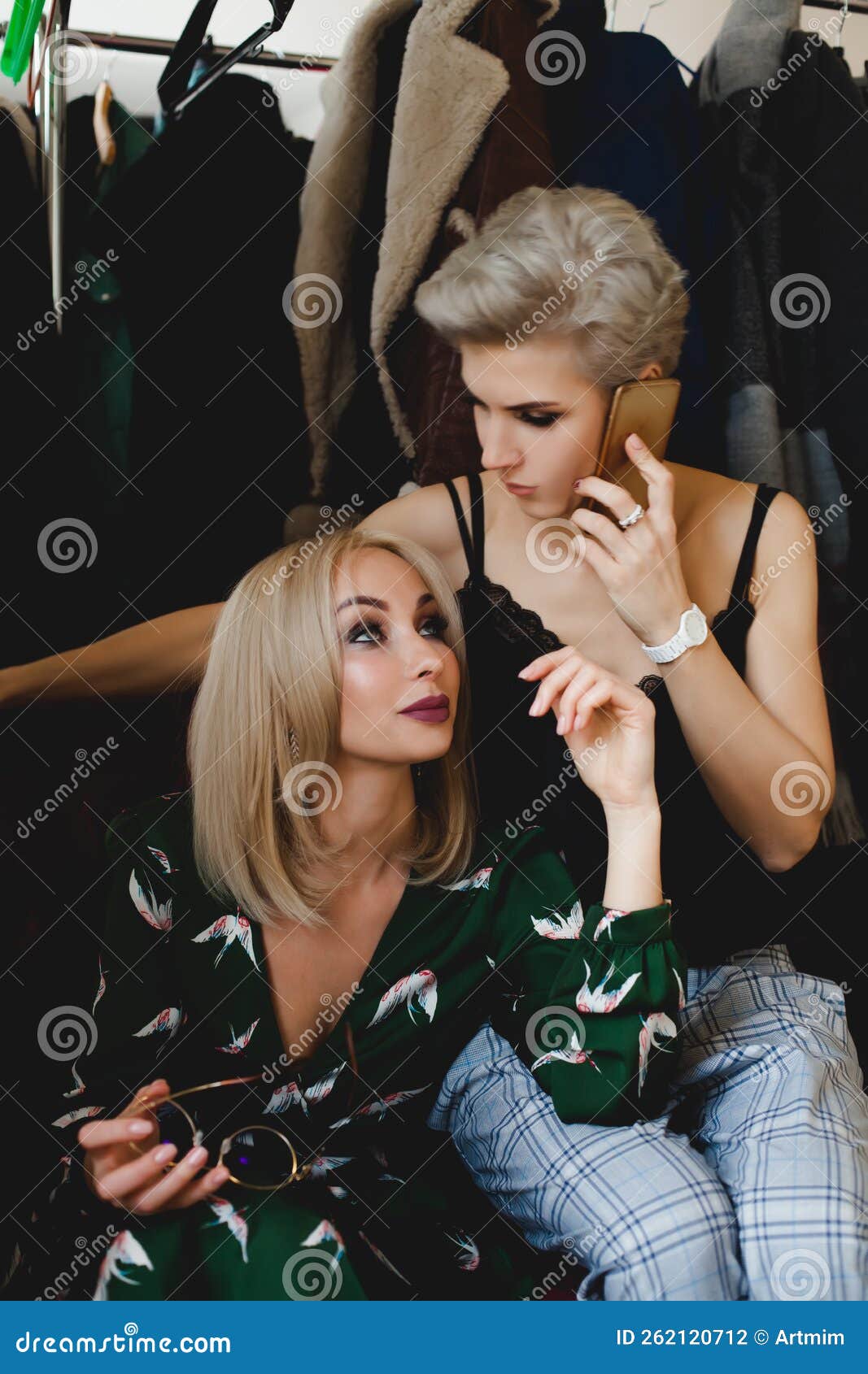 Two Beautiful Women are Talking on the Phone Stock Photo - Image of ...