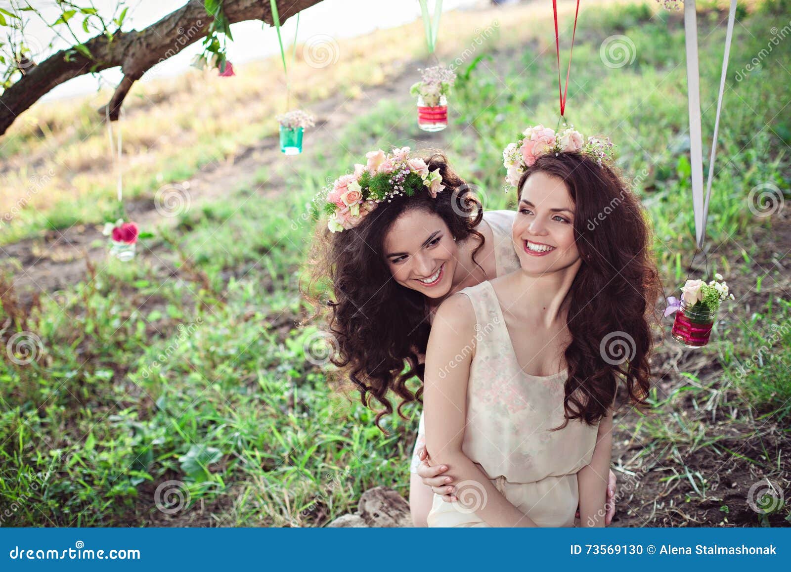 Two Beautiful Young Boho Sisters Having Fun Stock Photo - Image of ...