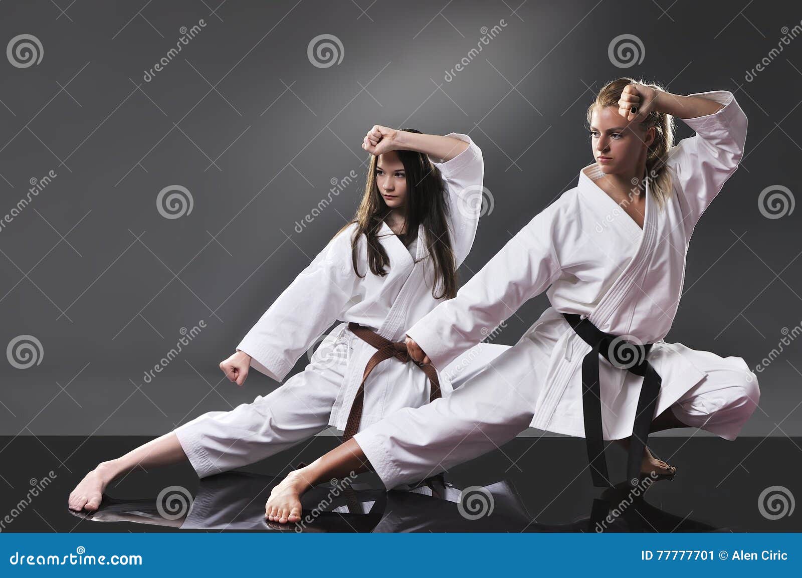 Two Beautiful Young Female Karate Doing Kata Stock Image - Image of ...